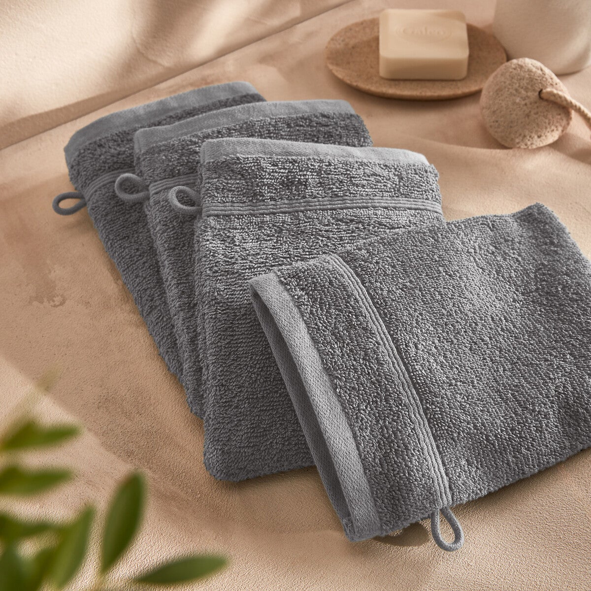 Lot 4 gants de toilette éponge bouclette, Zavara - Gris foncé - 15 x 21 ...