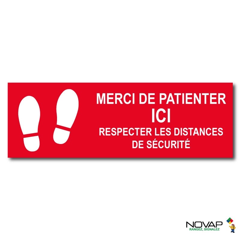 Panneau Merci de patienter ici - Rouge - spécial sol - 450x150 mm ...