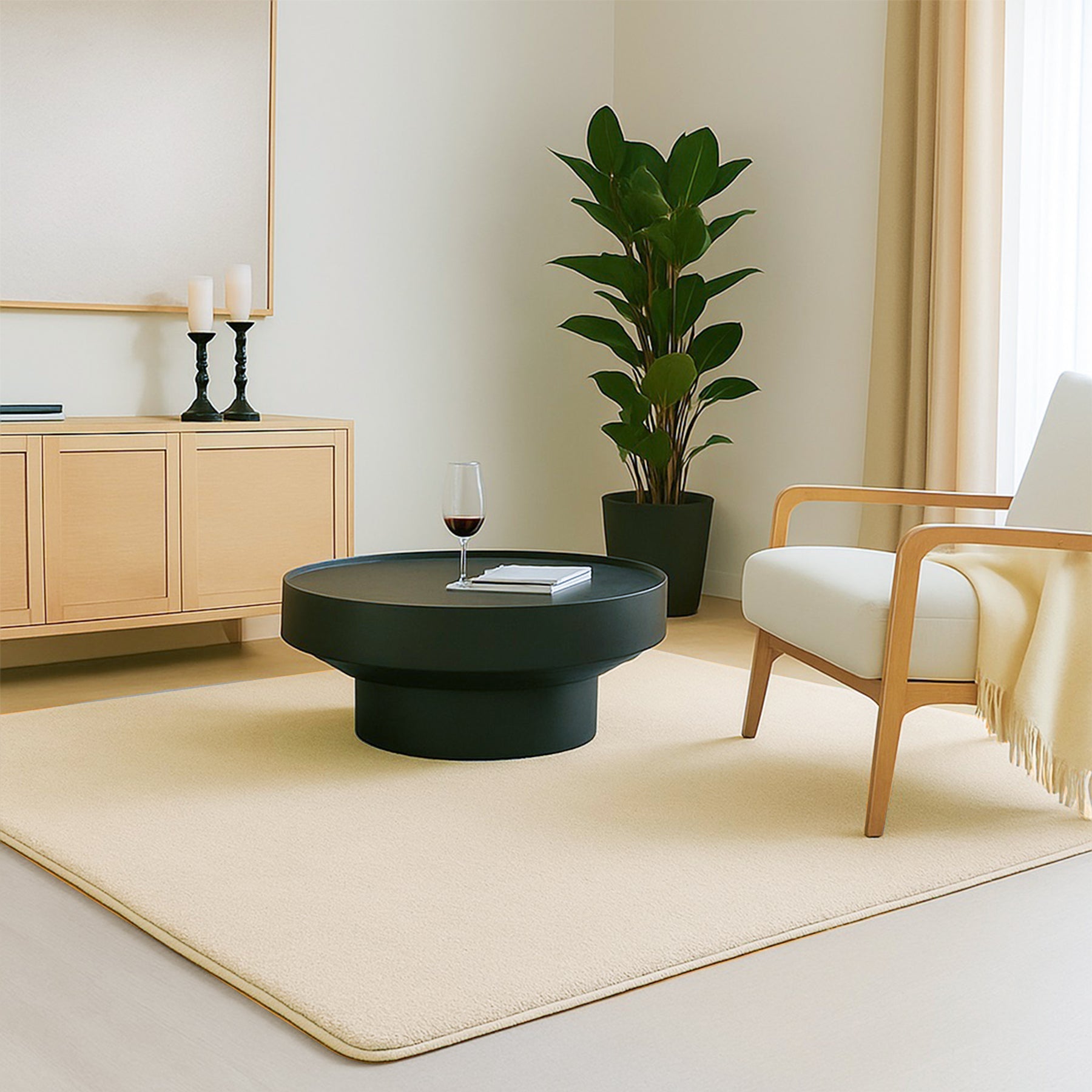 Tapis de salon poils ras doux antiderapant 160x230cm uni beige VOUNOT ...