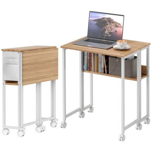 Scrivania Pieghevole Compatta con Ruote e Ripiano, 63 cm, Legno ...