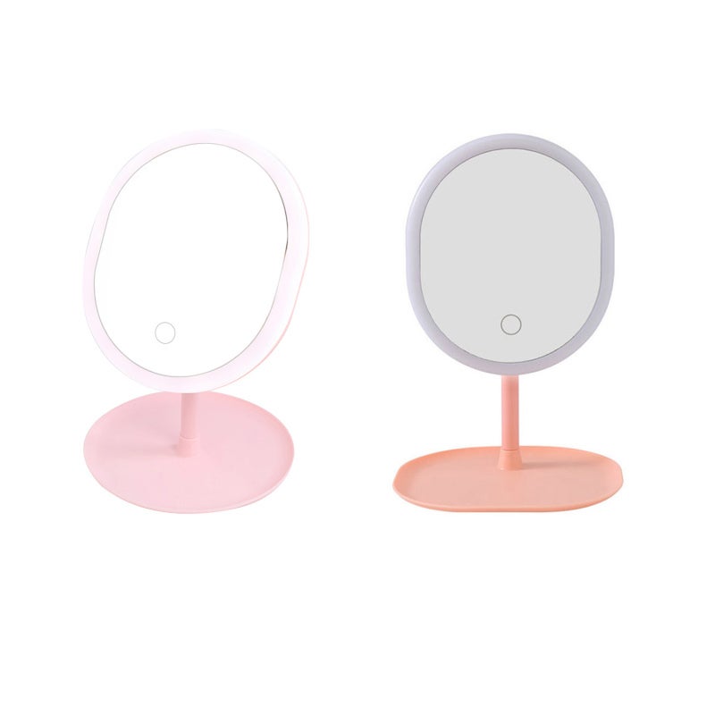 Espejo de maquillaje de base cuadrada con lámpara recargable para ...