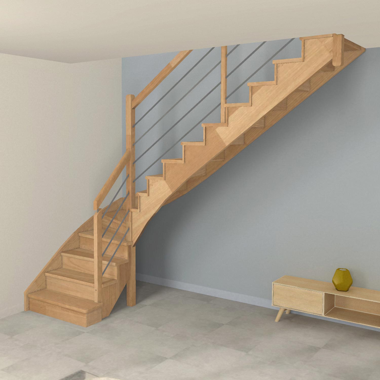 Escalier 1/4 tournant bas - Modèle Design - en Hêtre, avec contremarche ...