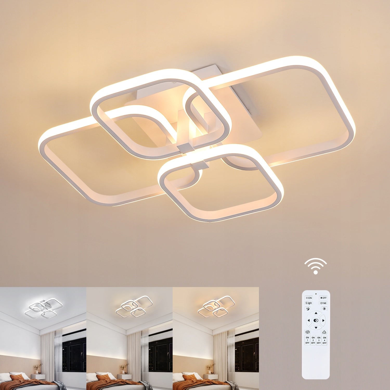 GOECO Lámpara de techo LED, blanca, 4 focos, 47 W, regulable con mando ...