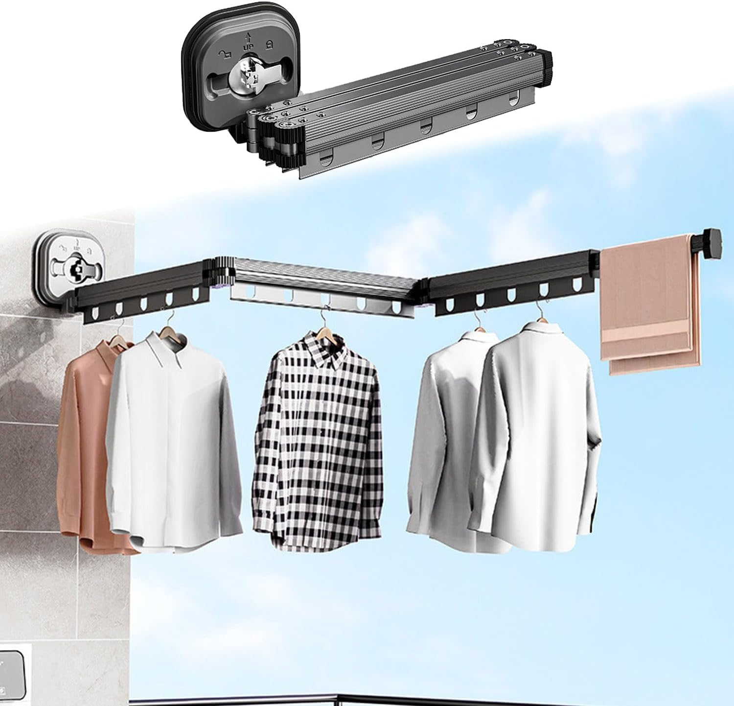 Séchoir à linge rétractable - Étendoir mural à ventouse, portable ...