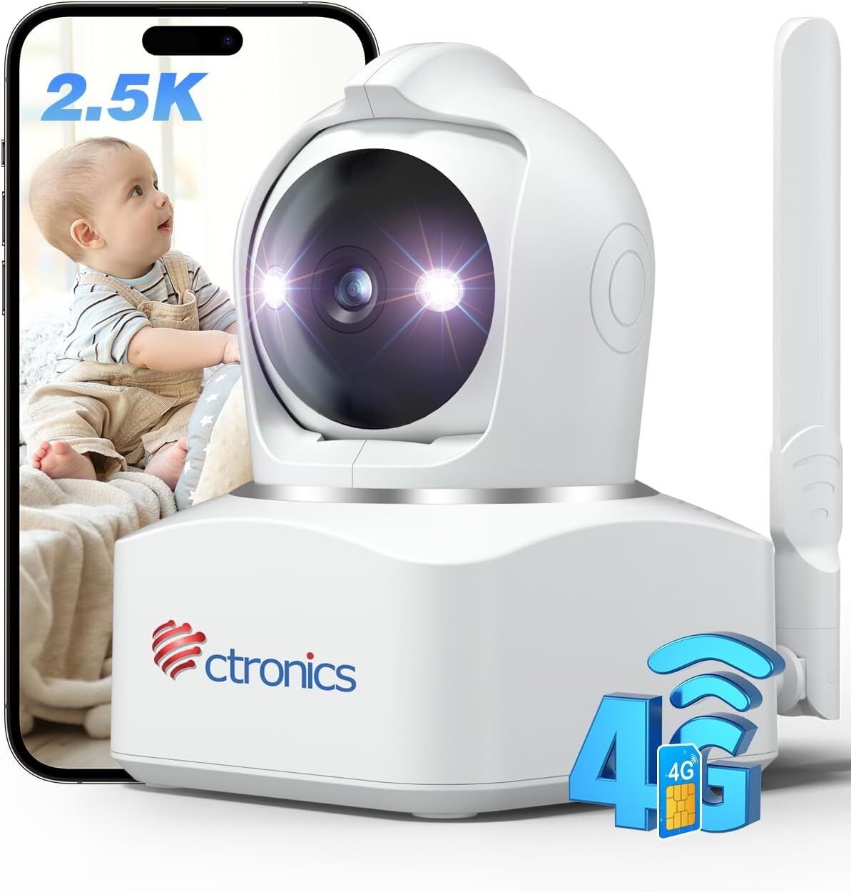 Ctronics Caméra IP 4MP 3G/4G LTE Surveillance Intérieure PTZ avec Carte ...