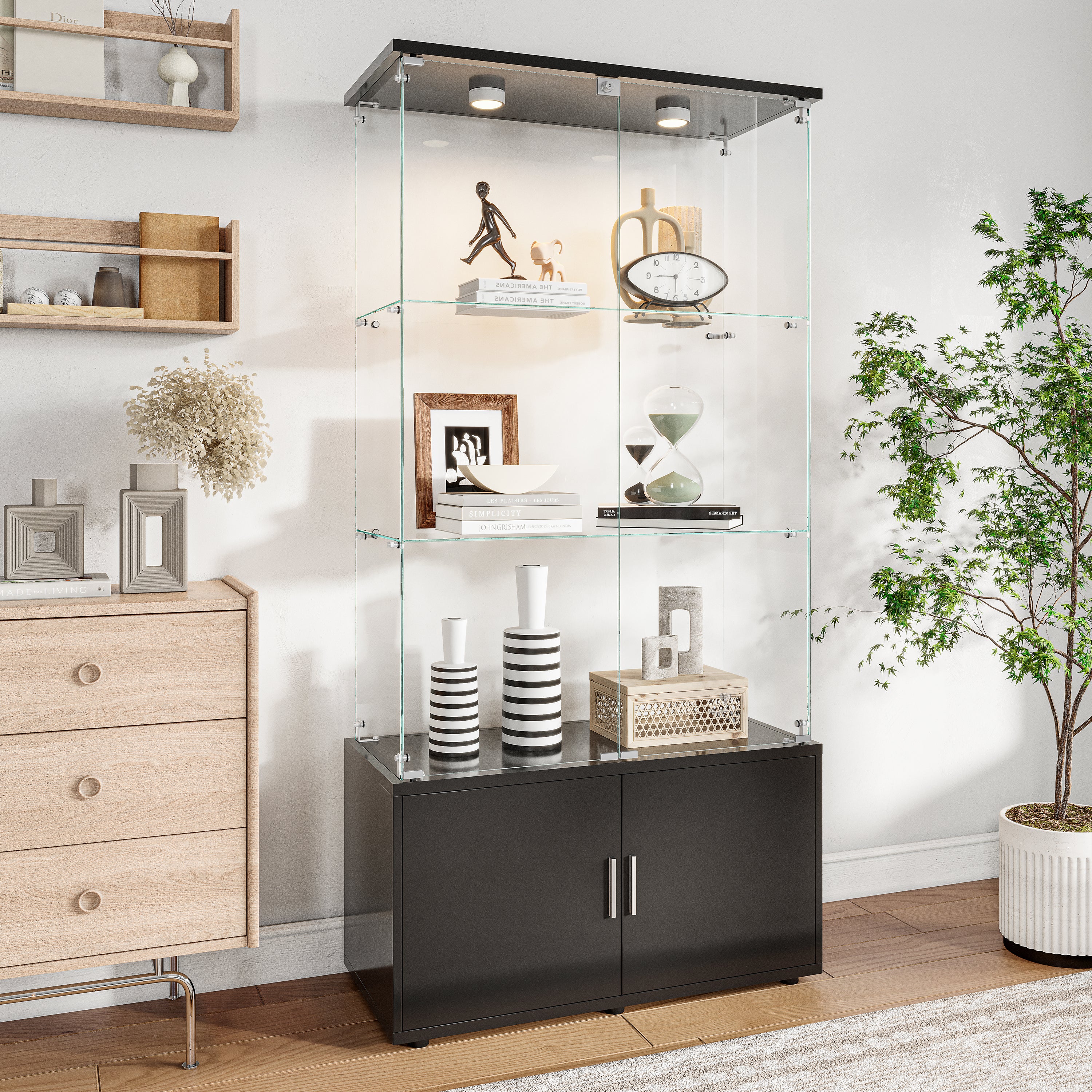 Vitrine en Verre avec LED à tapotement, 4 Étagères et 4 Portes, 2 ...