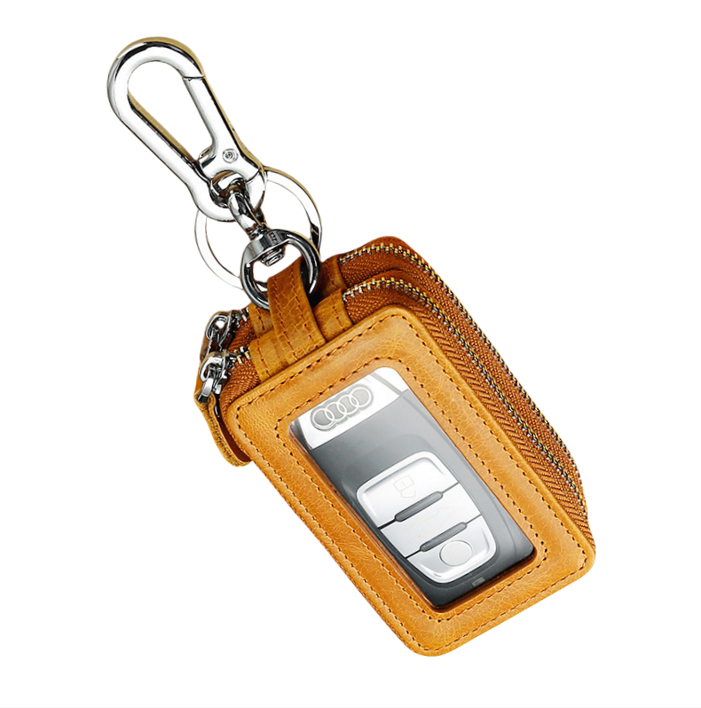 Genuine Leather Car Key Holder with Transparent Window Brown | Leroy Merlin
