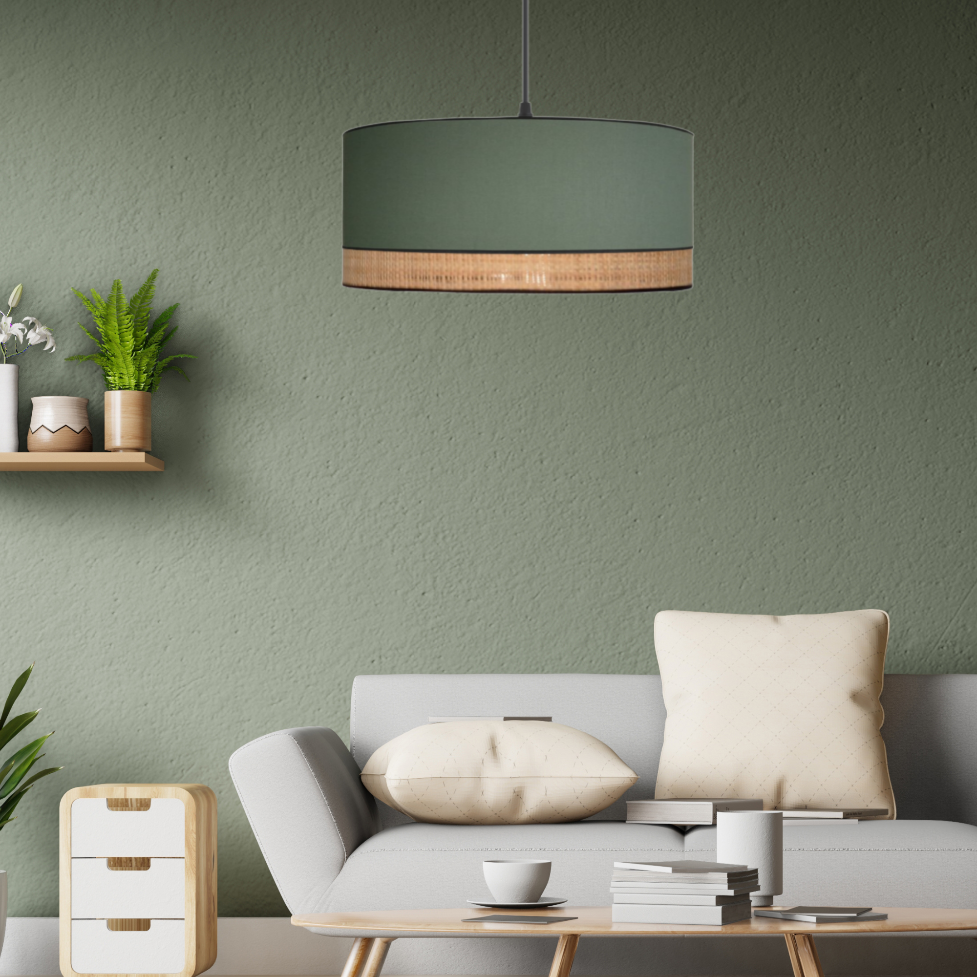 Suspension déco NONCA Collection Kara en coton kaki et raphia Taille Ø ...