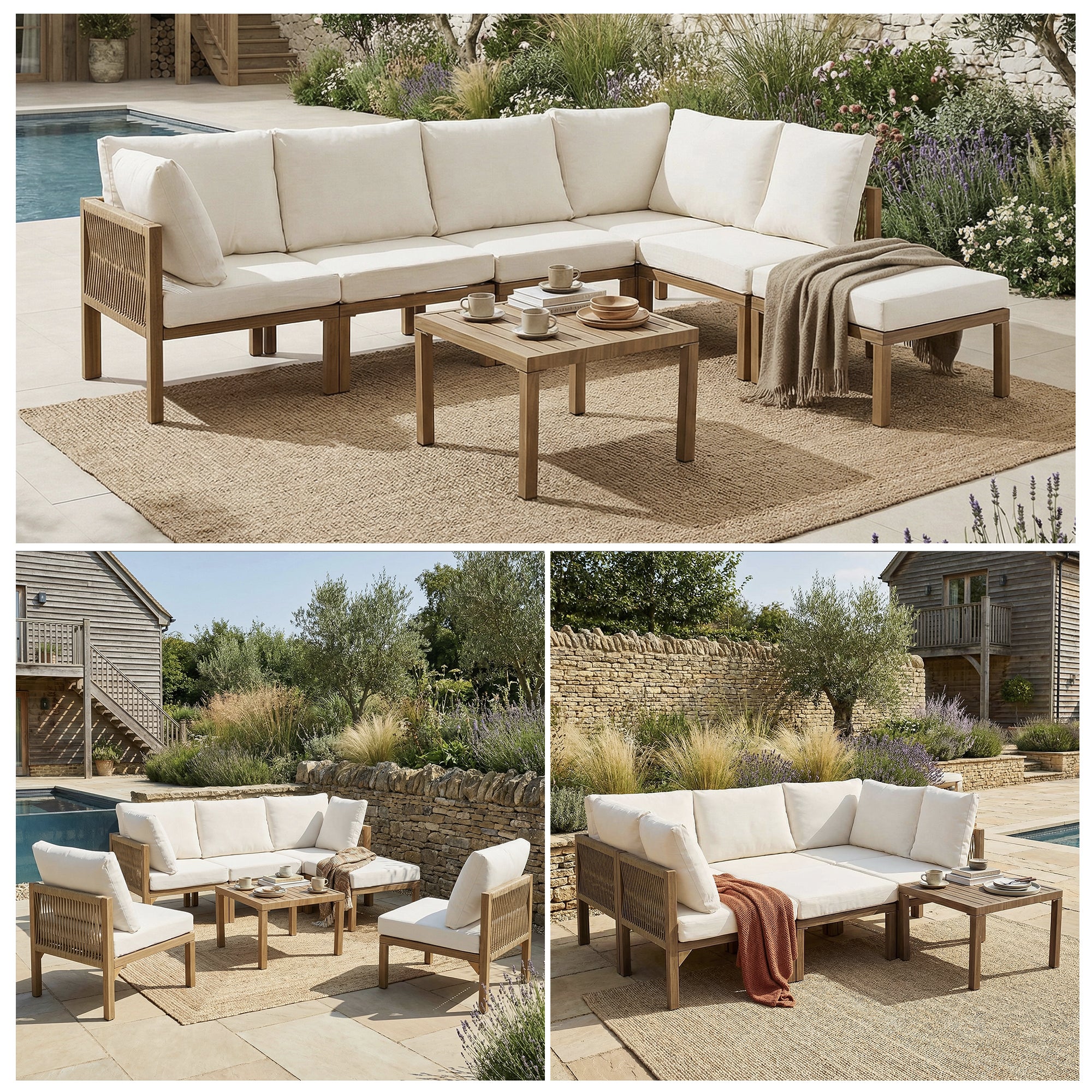 Ensemble repas de jardin modulable - canapé d'angle convertible et ...