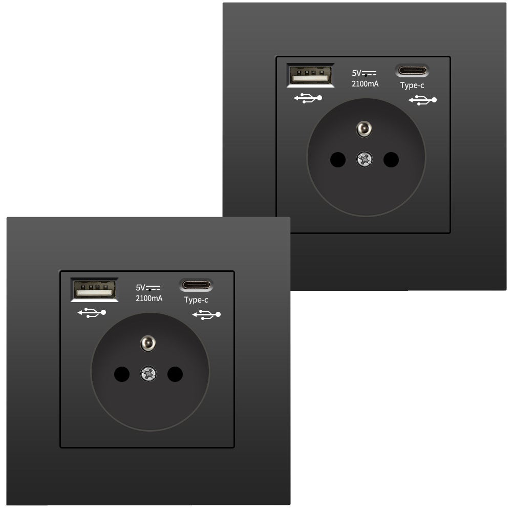 2 enchufes de pared con USB y tipo C, 5 V,2100 mA, Schukode AC, toma ...