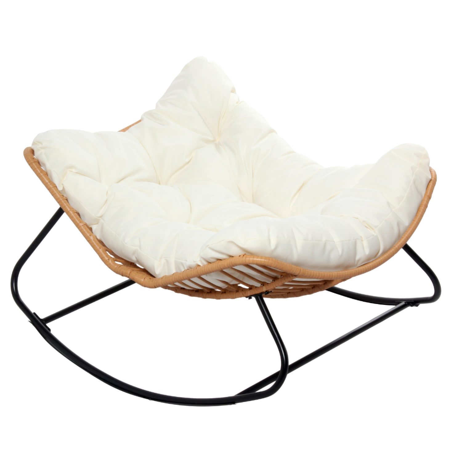 Poltrona a dondolo in resina intrecciata beige con cuscino CANGGU ...