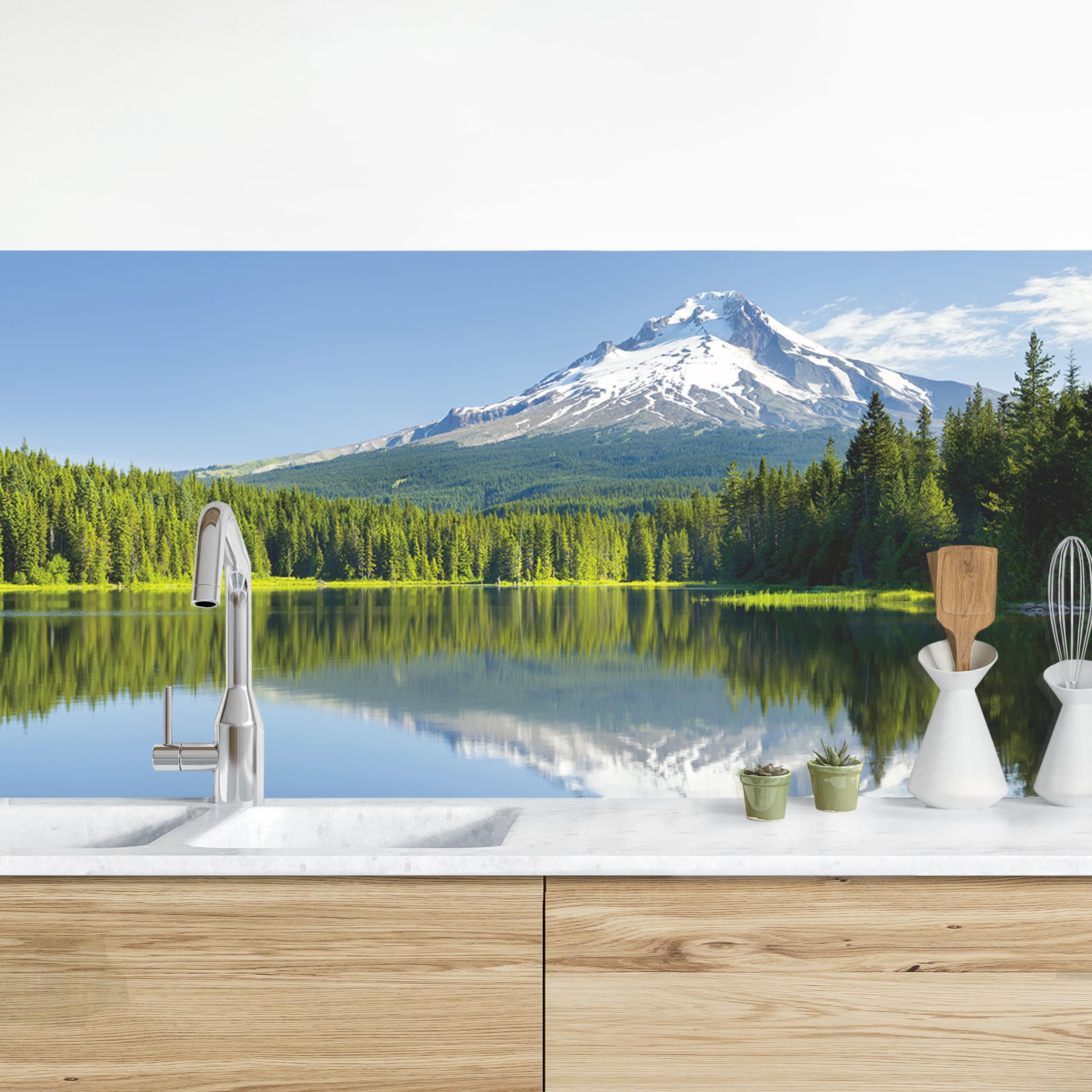 Crédence cuisine - Volcan avec reflet de l'eau 245 x 70 cm | Leroy Merlin