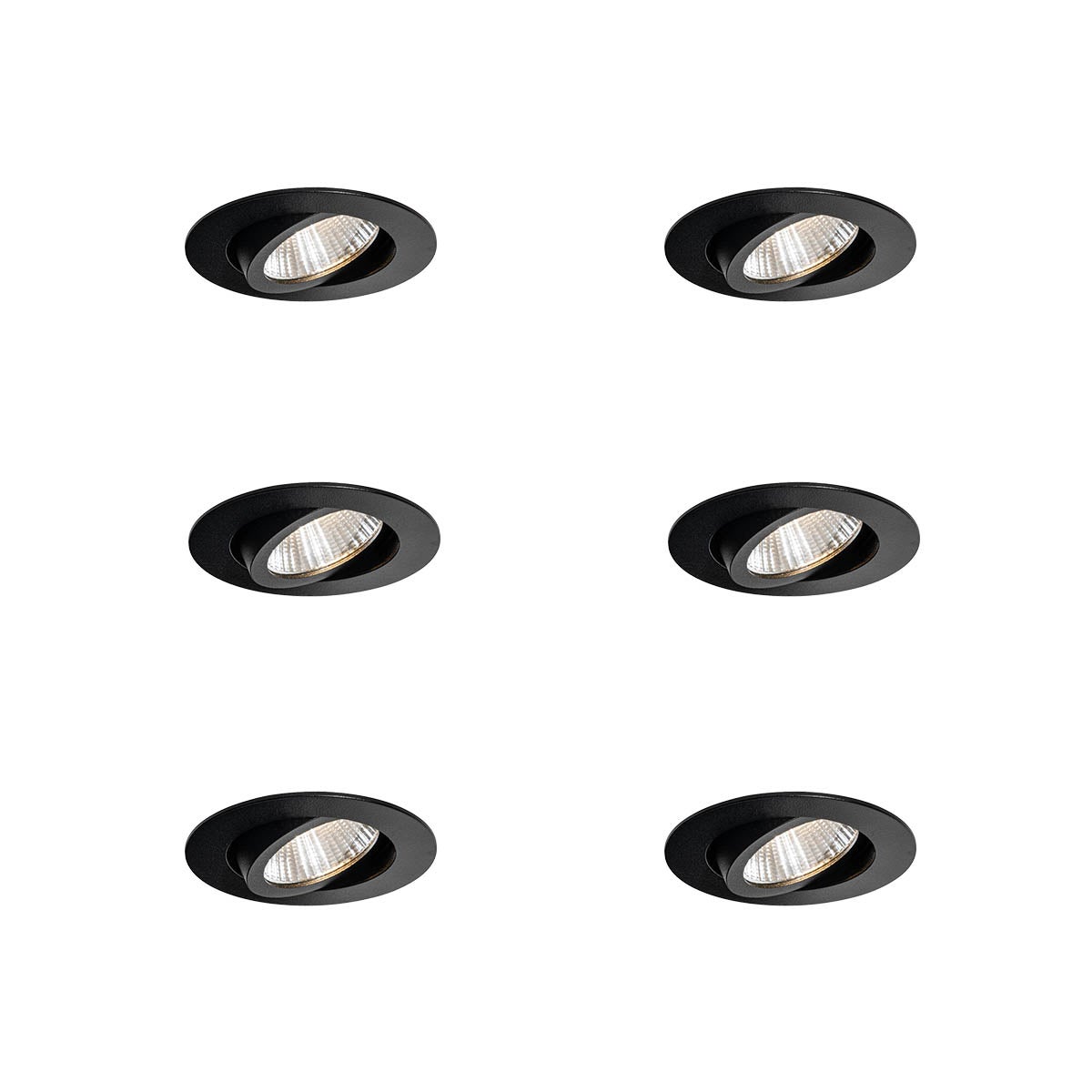 Juego de 6 focos empotrables negros de 6,8 cm con LED de 750 lm, regulables, IP23 - Gaius ...