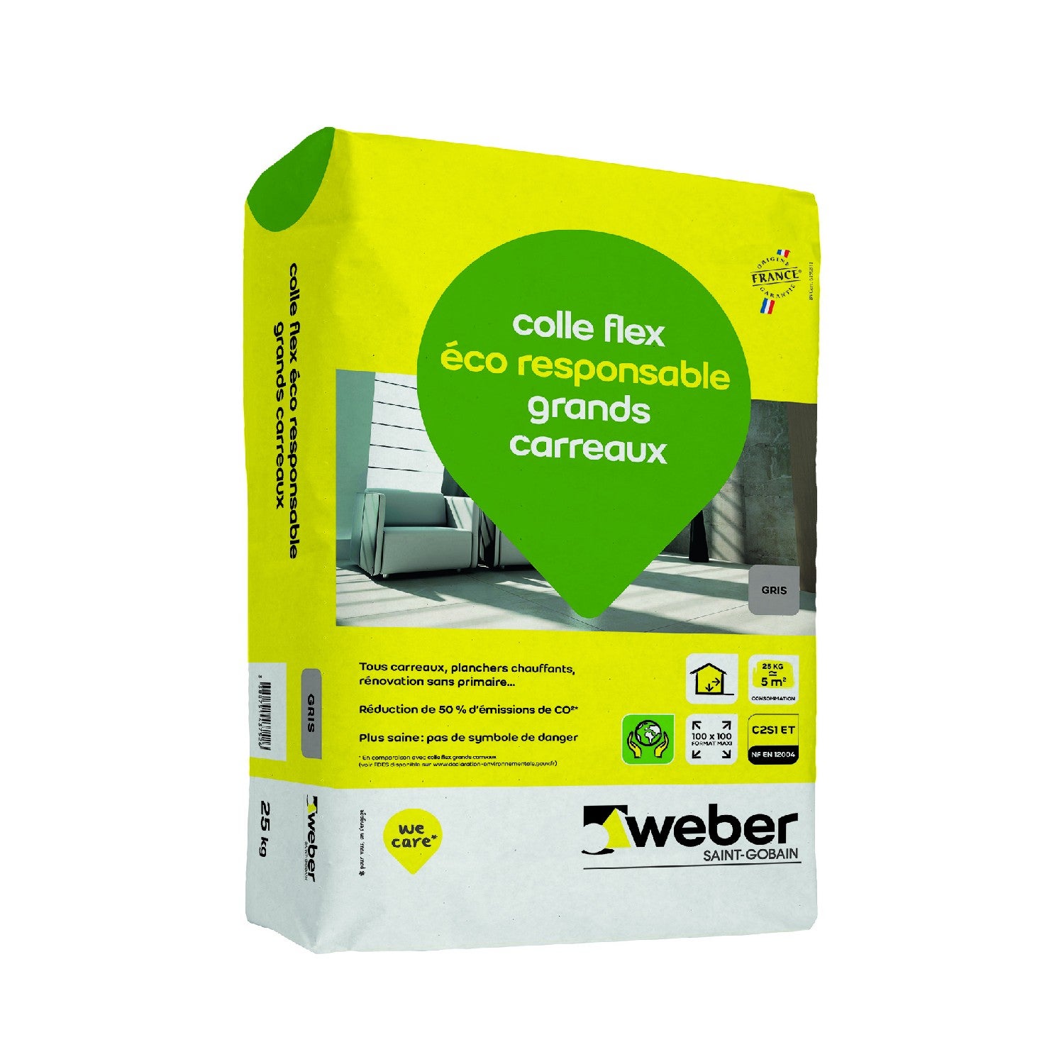 Colle flex éco responsable grands carreaux Weber 25kg, mortier colle ...