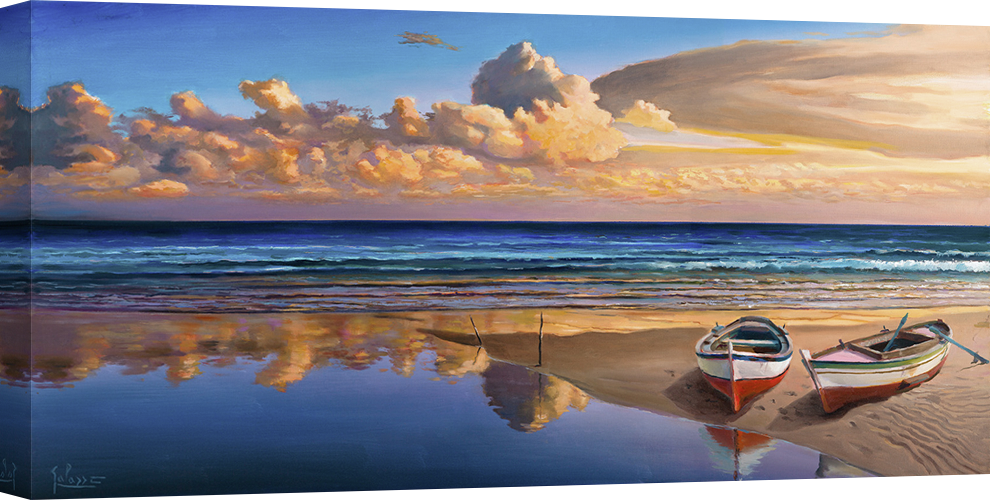 Quadro mare, stampa su tela – Adriano Galasso, Barche sulla battigia ...