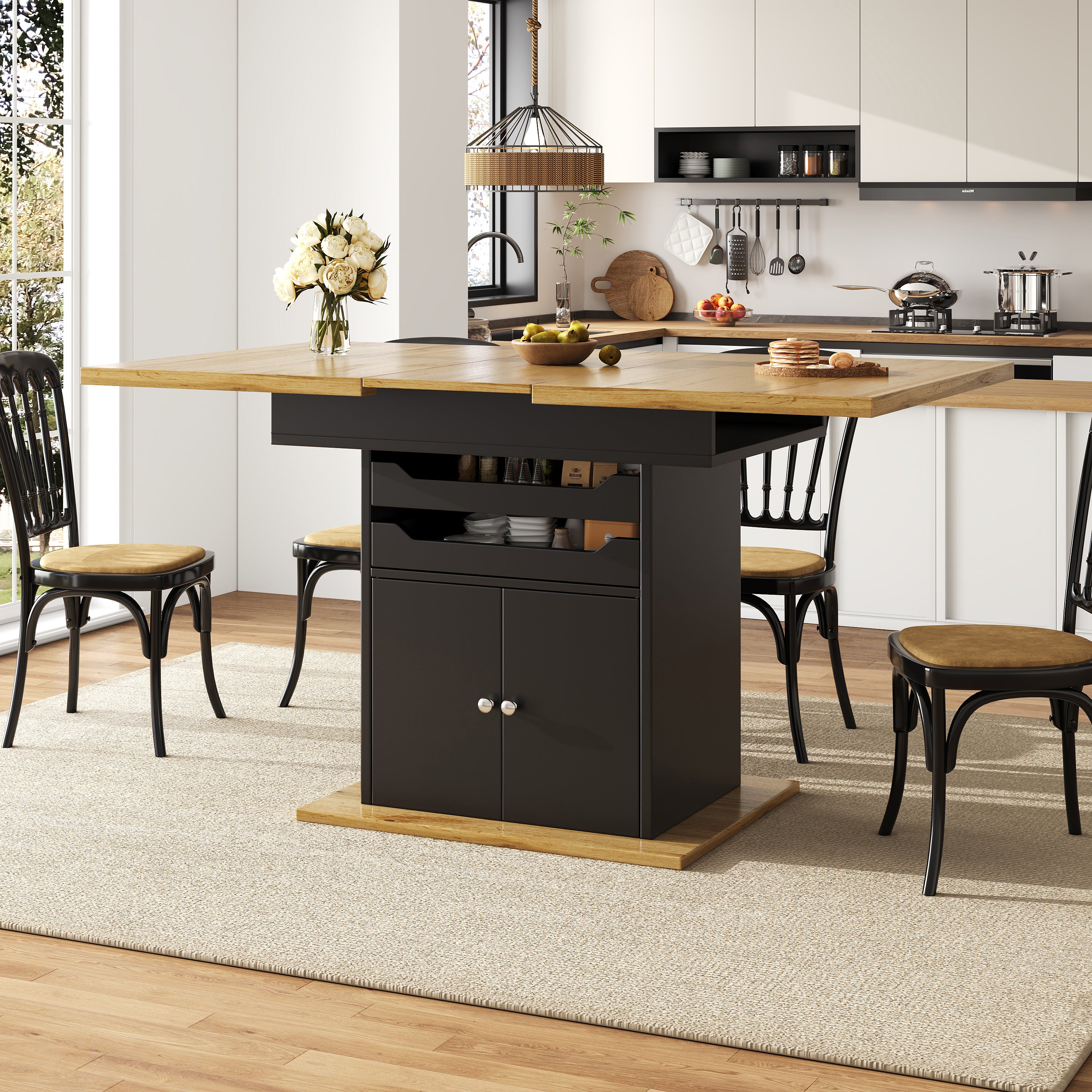 Table de Cuisine Extensible - Avec Tiroirs et Compartiment Intégré ...