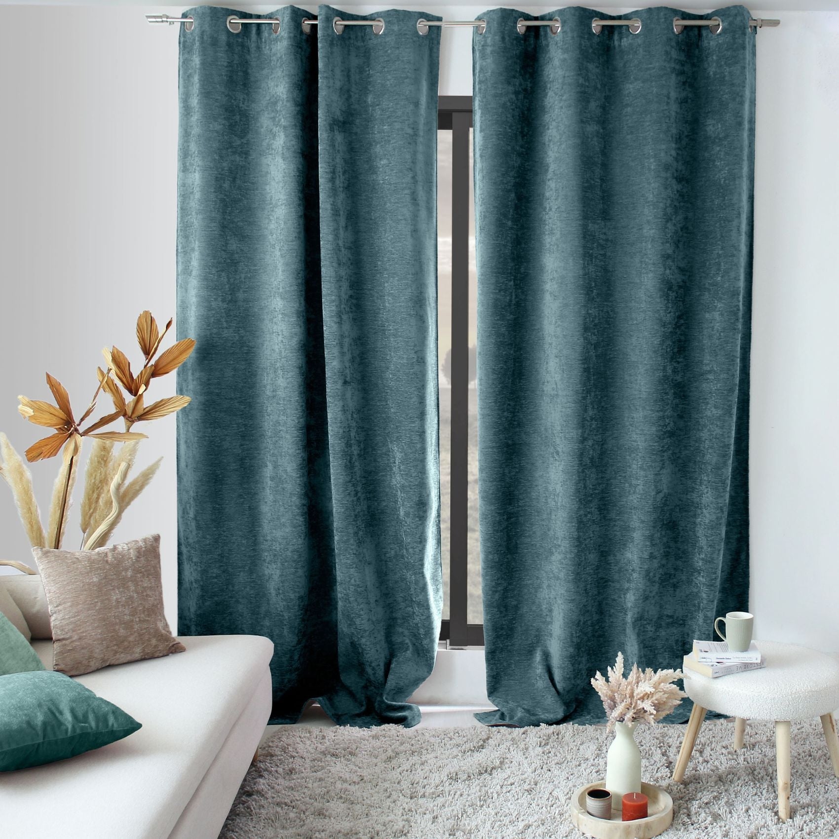 Rideau thermique en velours doublé polaire - Bleu Canard - 140x260 cm ...