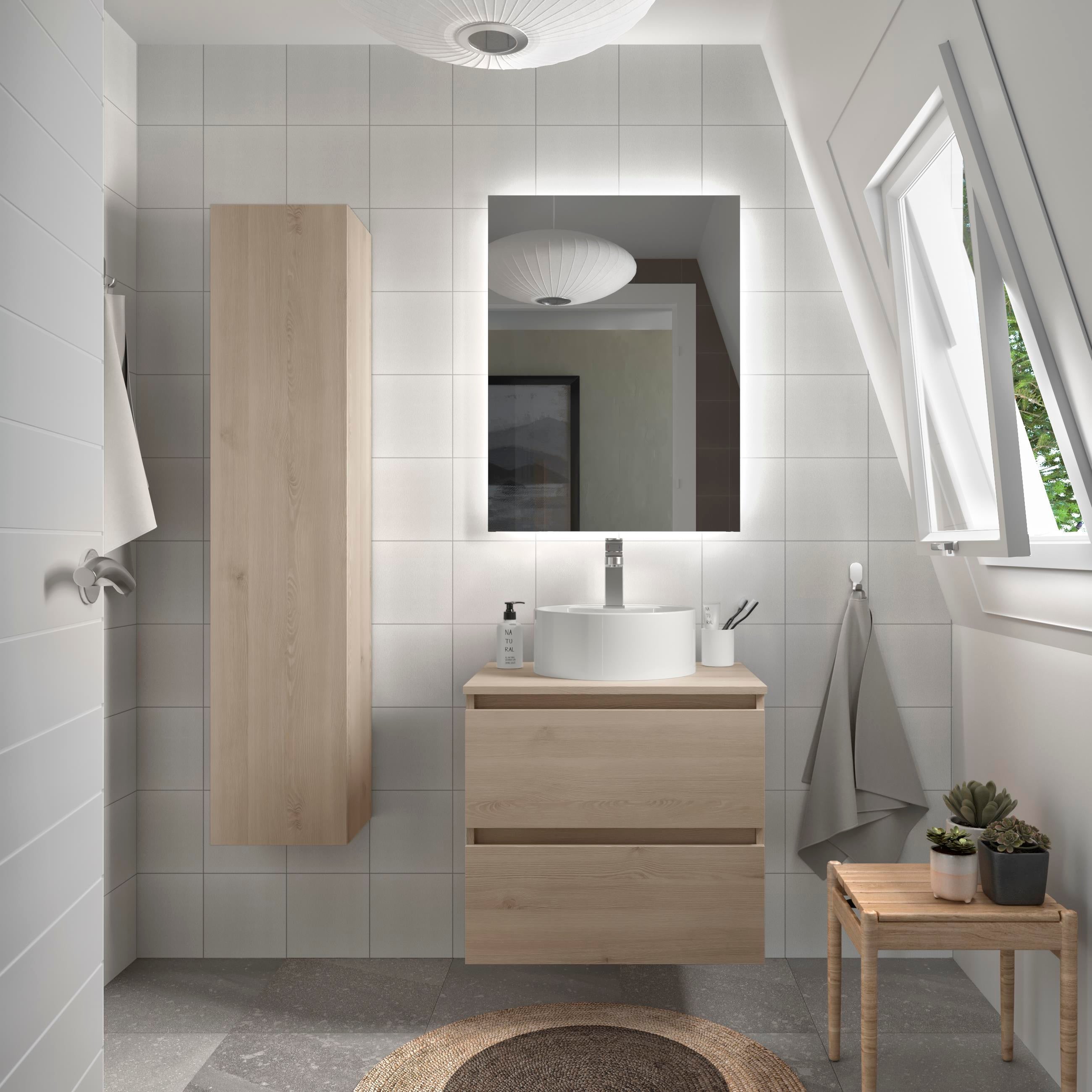 Mueble de Baño BEQUIA 60cm Roble Natural | Lavabo sobre encimera ...