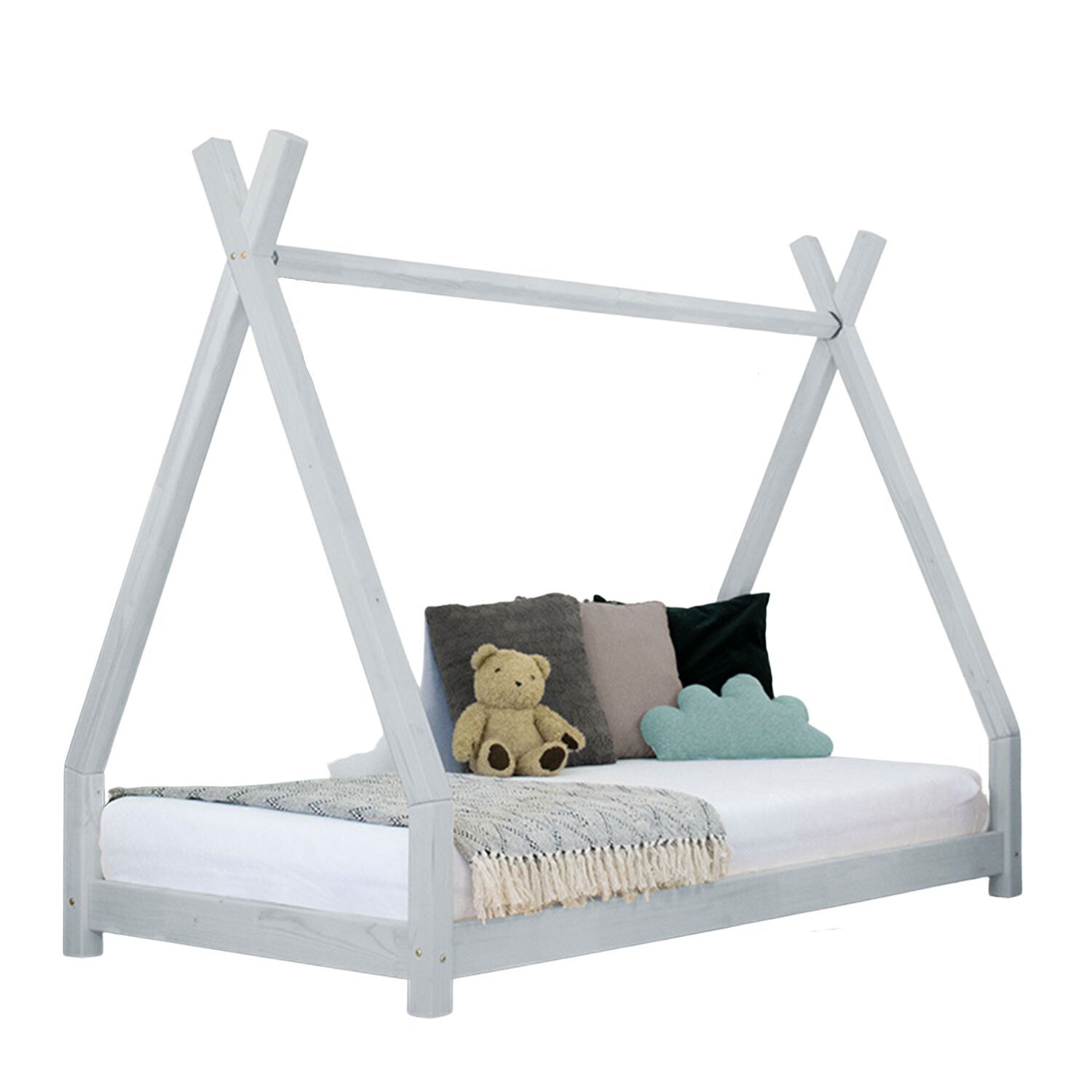 Lit tipi enfant NAKANA 90 x 200 gris clair - Benlemi | Leroy Merlin