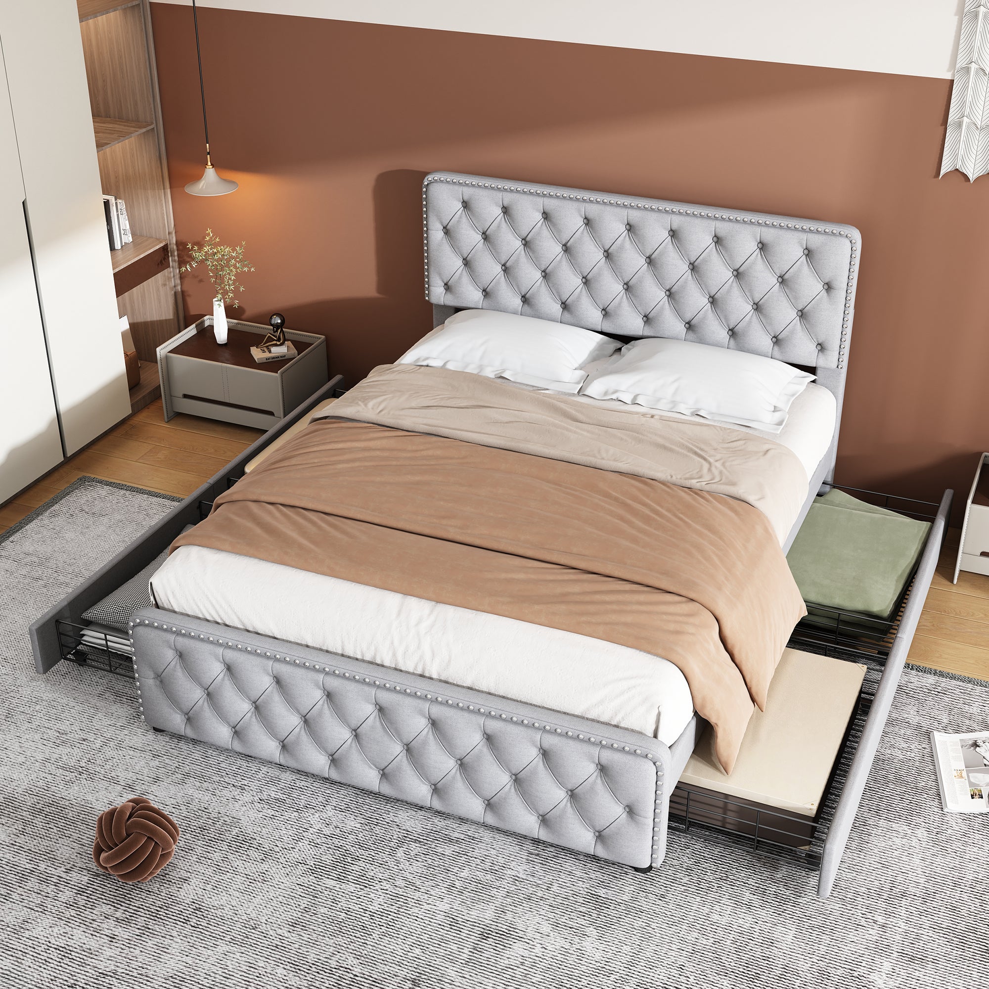 Lit 160 x 200 cm avec 4 tiroirs - tête de lit réglable - sommier à ...