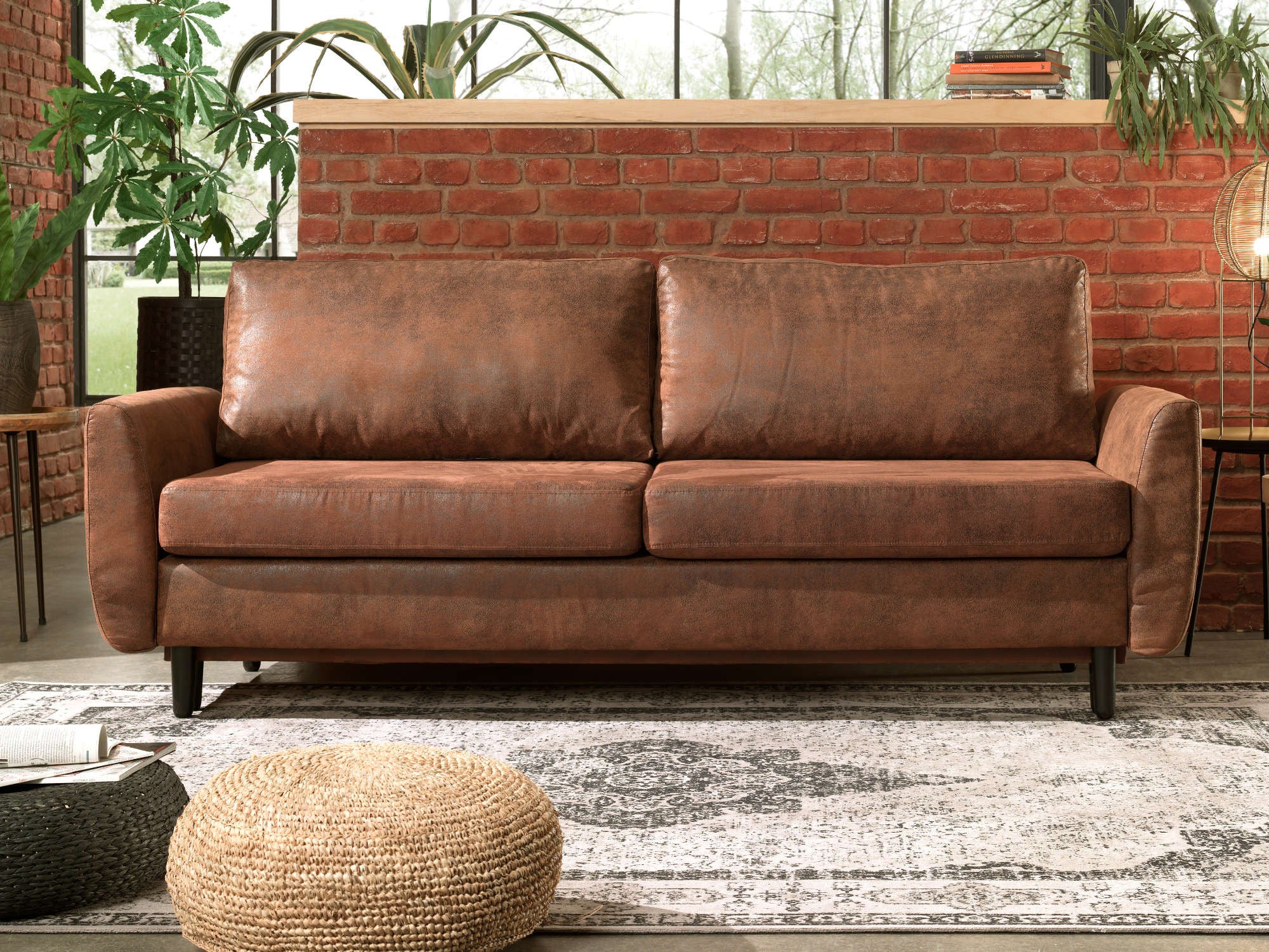 Canapé droit convertible 3 places en microfibre marron - DAN - Best ...