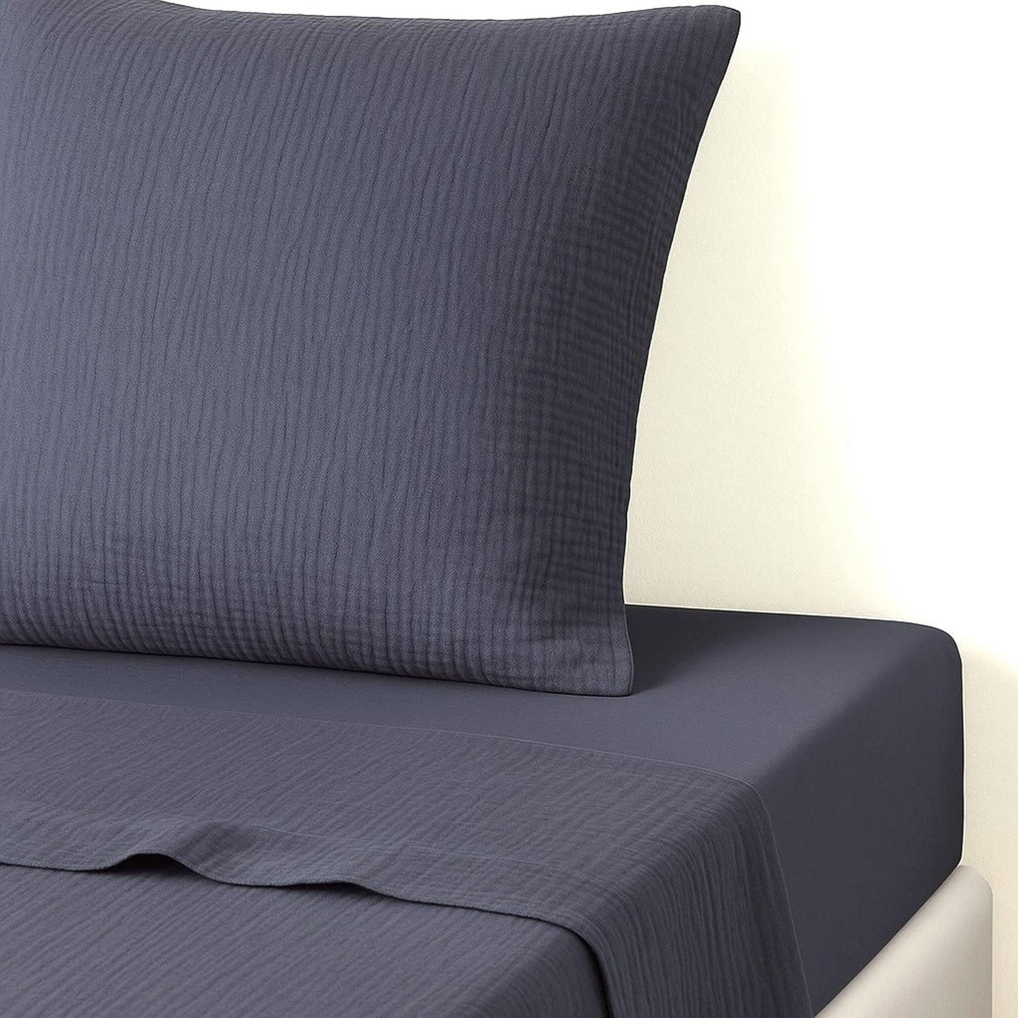 Drap plat gaze de coton bleu orage | Leroy Merlin