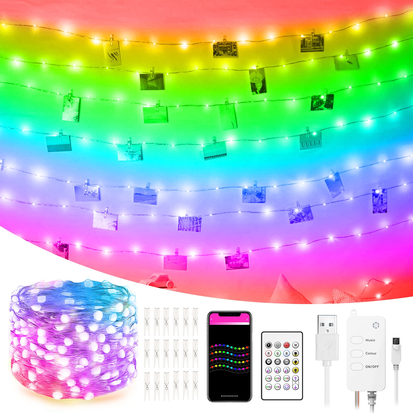 Guirlande Photo intelligente, Guirlande Lumineuse Chambre USB ...
