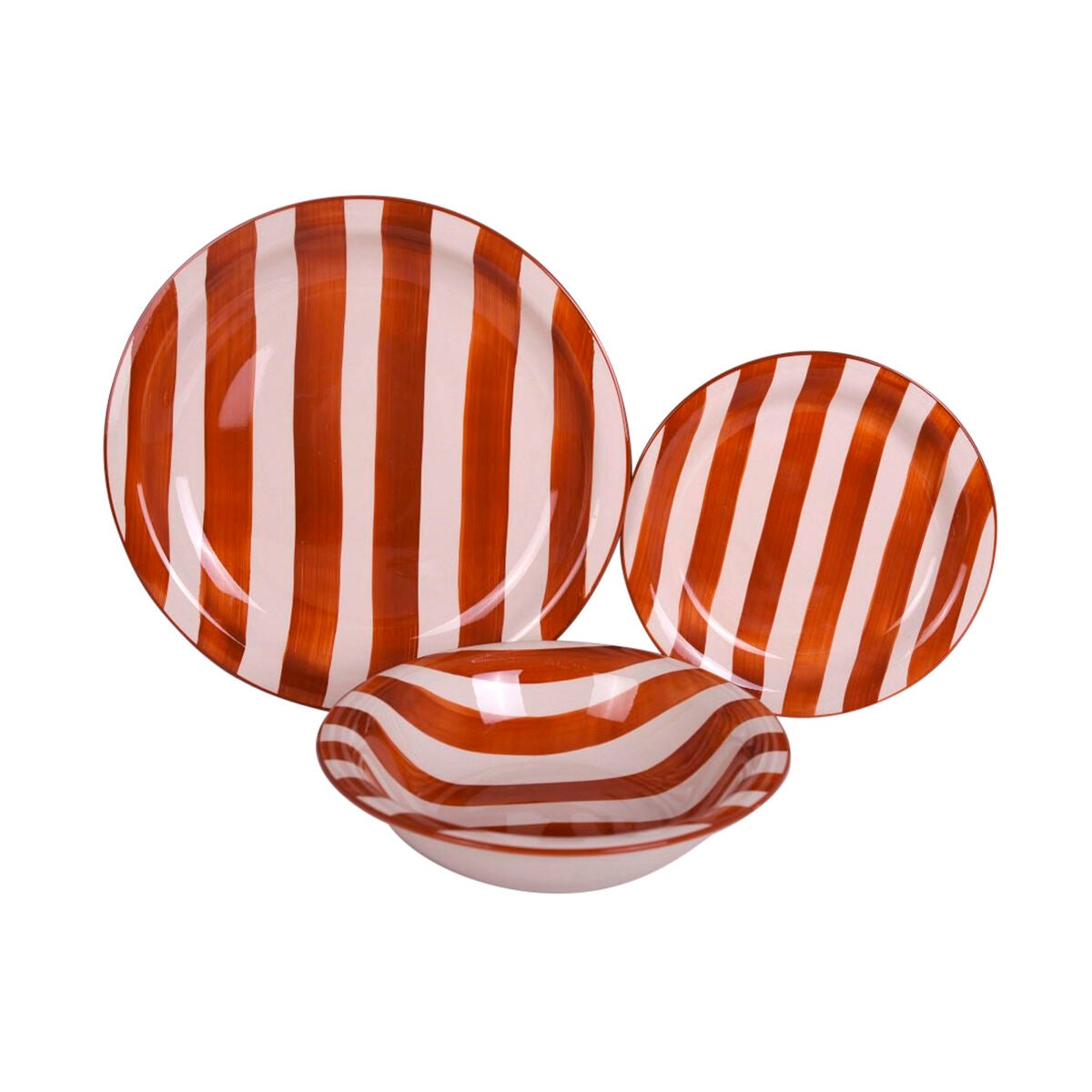 Vajilla Home ESPRIT Rojo Gres Rayas Mediterráneo 26,5 x 26,5 x 3 cm 18 ...