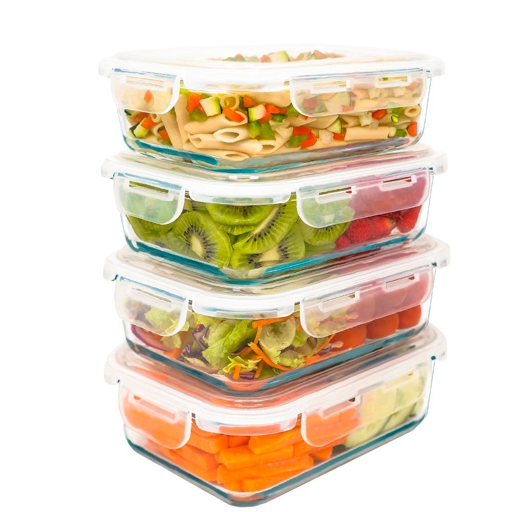 Pack 4 Fiambrera de Cristal 1000 ml. Recipientes Herméticos para ...