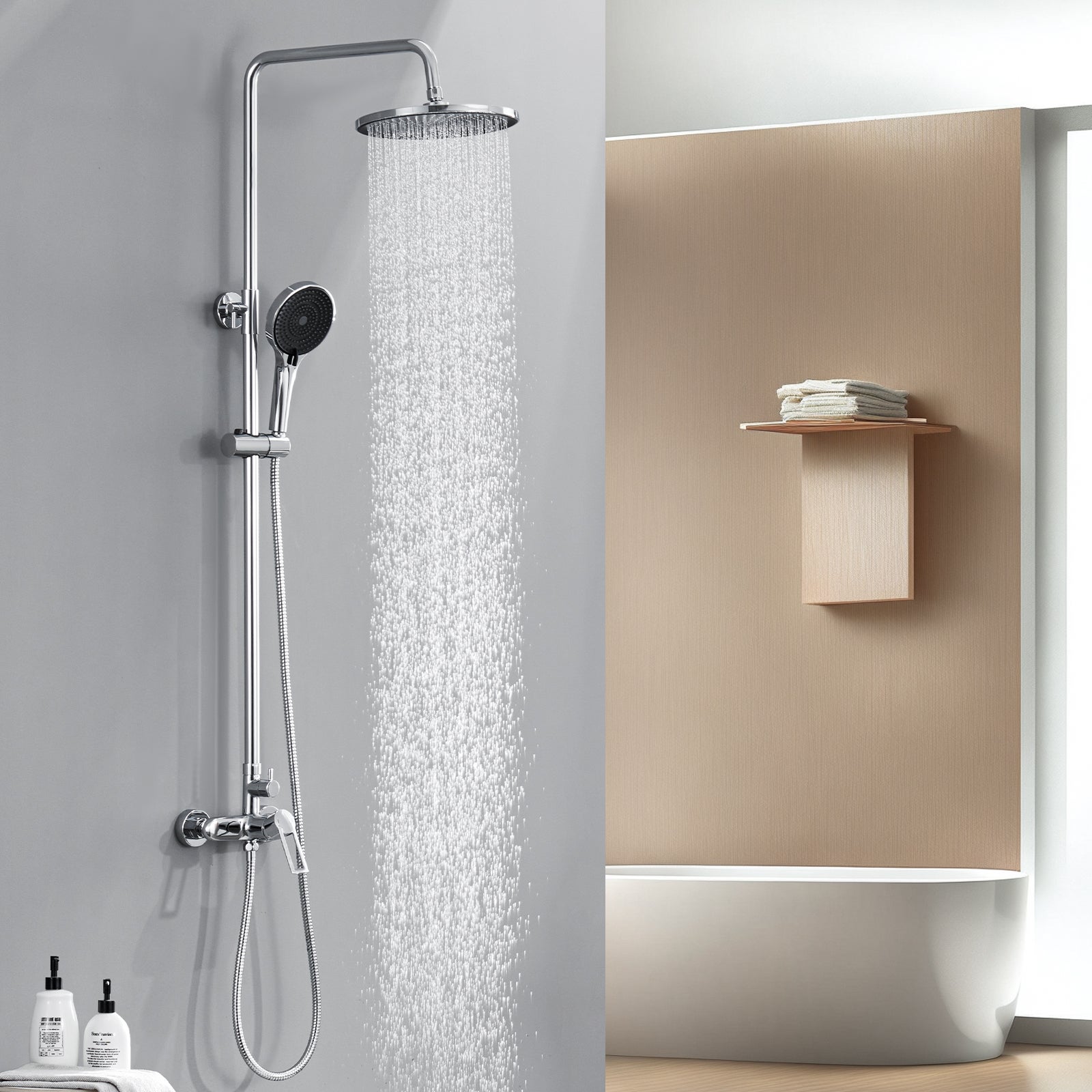 Columna de Ducha Cromada - Set de Ducha Regulable en Altura Cecipa MAX ...