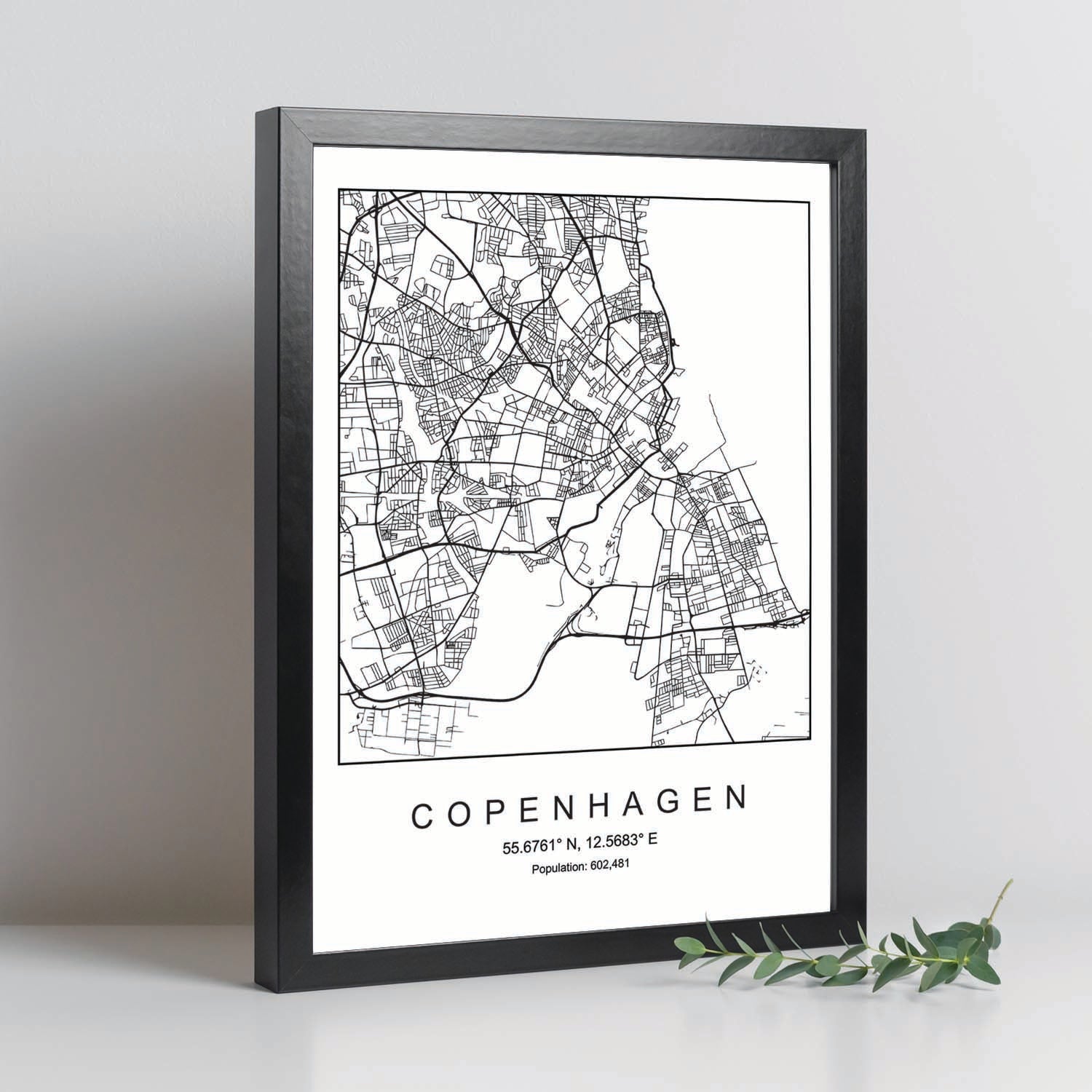 Copenhague City Map Sheet Nordic Style En Noir Et Blanc. A4 Sans Cadre ...
