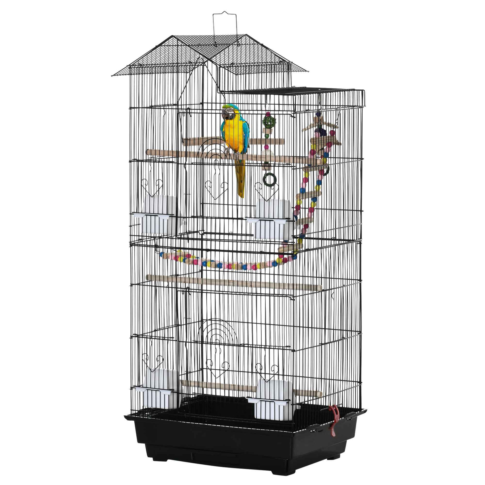 Cage à oiseaux 46 x 36 x 100 cm 4 mangeoires 3 perchoirs cage pour ...