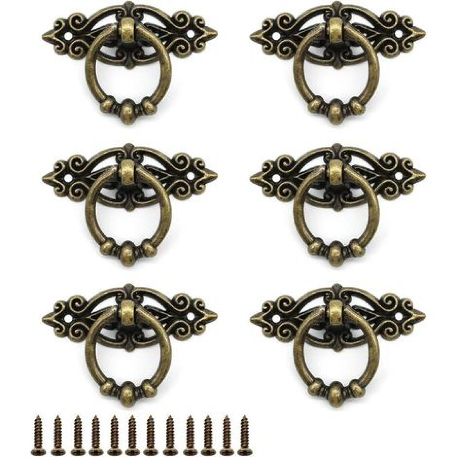 6 poignées de tiroir vintage, finition bronze antique, convenant à la ...