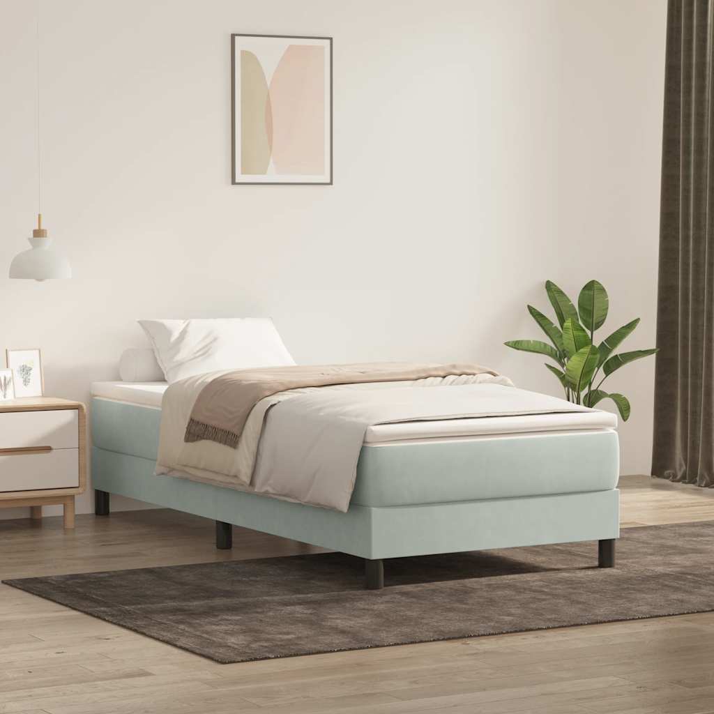 Cama box spring con colchón terciopelo gris claro 80x210 cm | Leroy Merlin