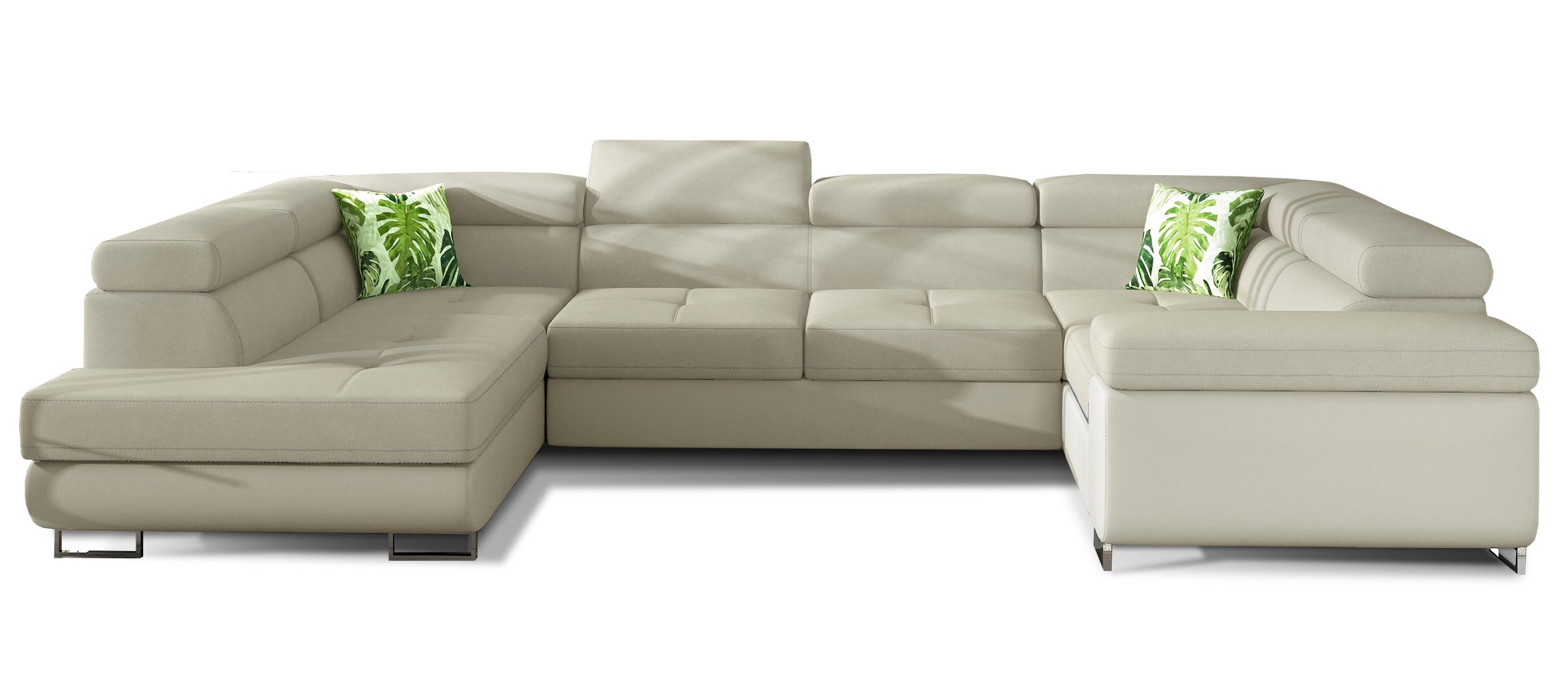 Canapé convertible U gauche tissu et simili beige clair avec coffre de ...