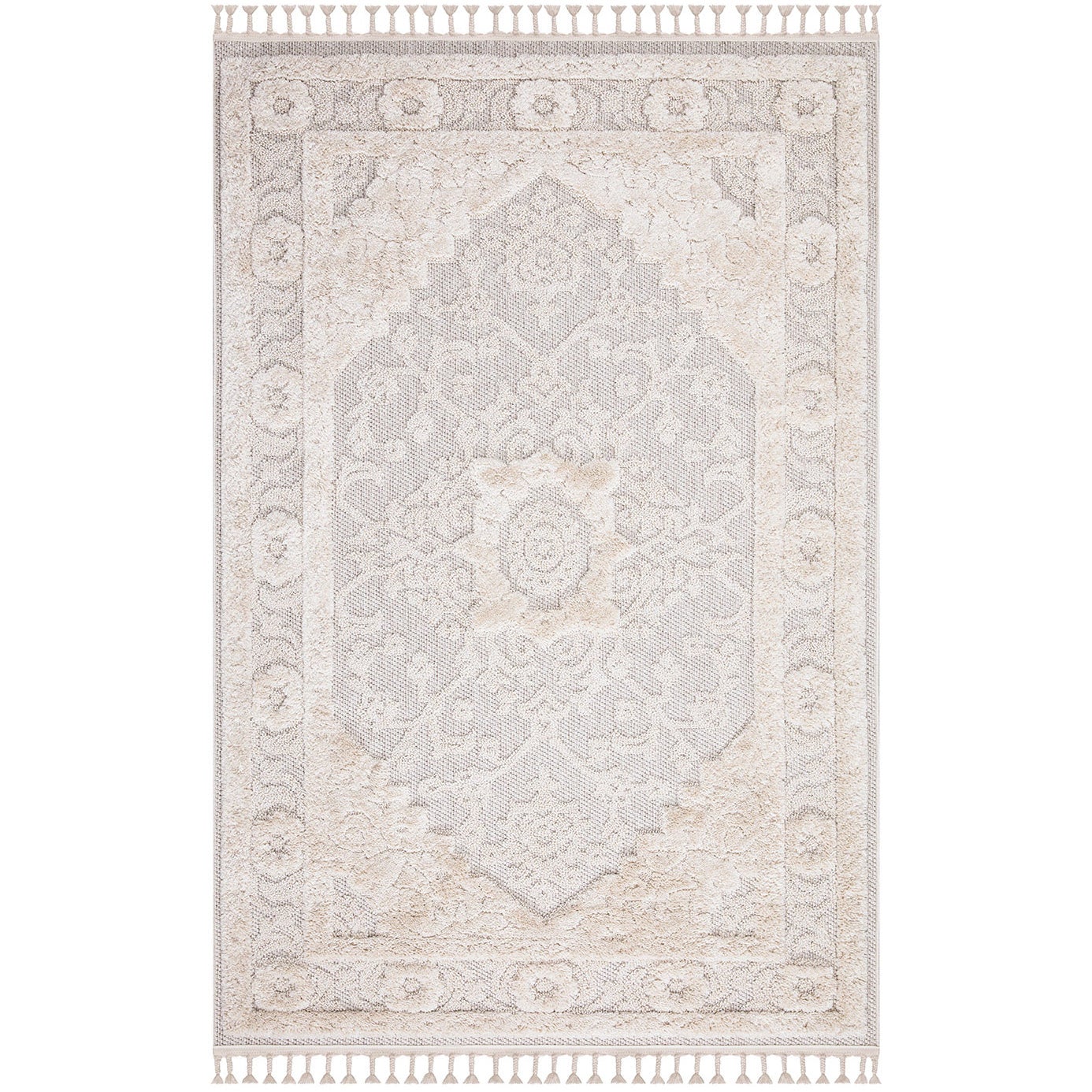 Tapis Boho Chic à franges tressées Crème 200x290cm | Leroy Merlin