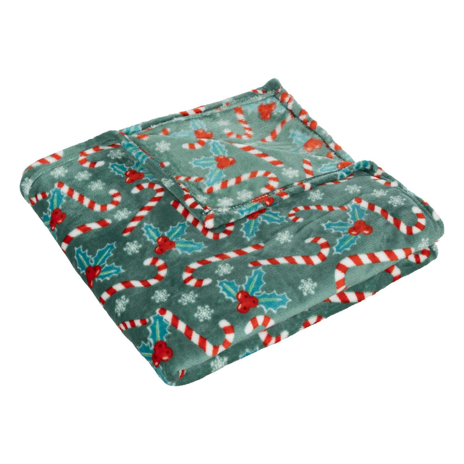 Plaid de Noël motif houx - 130 x 180 cm - Vert et rouge | Leroy Merlin