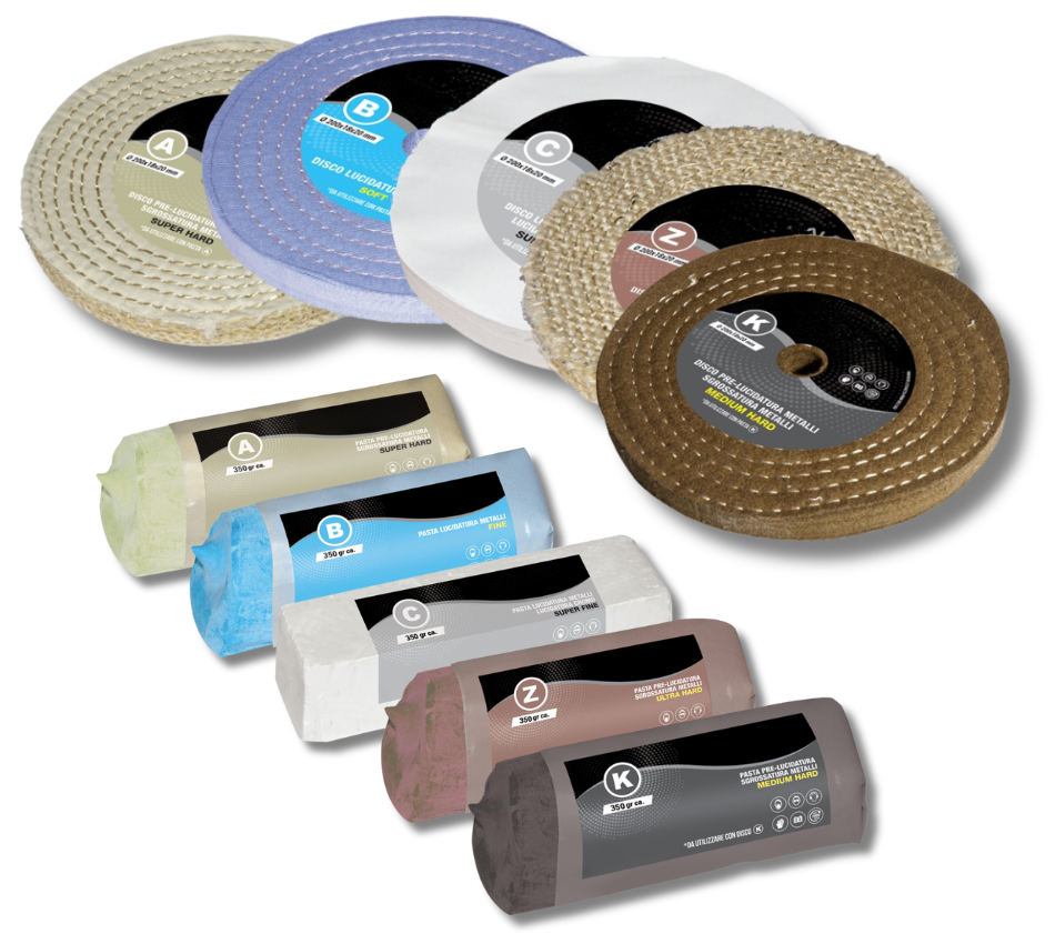 Kit polissage métaux 5 disques 200 mm + 5 pâtes 350 g inox alu miroir ...