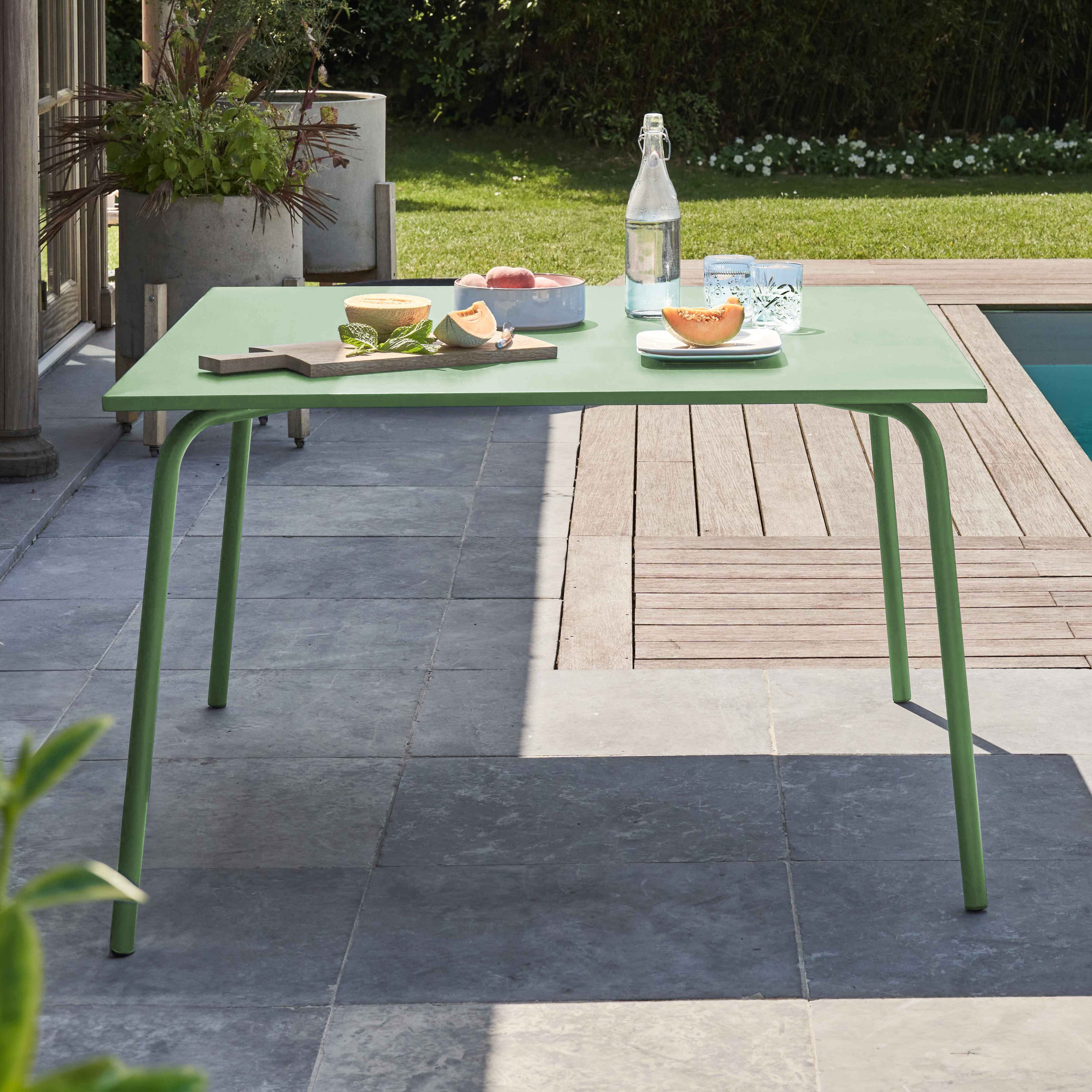 Table de jardin carrée en acier vert sauge 120 cm , Palavas - Oviala ...
