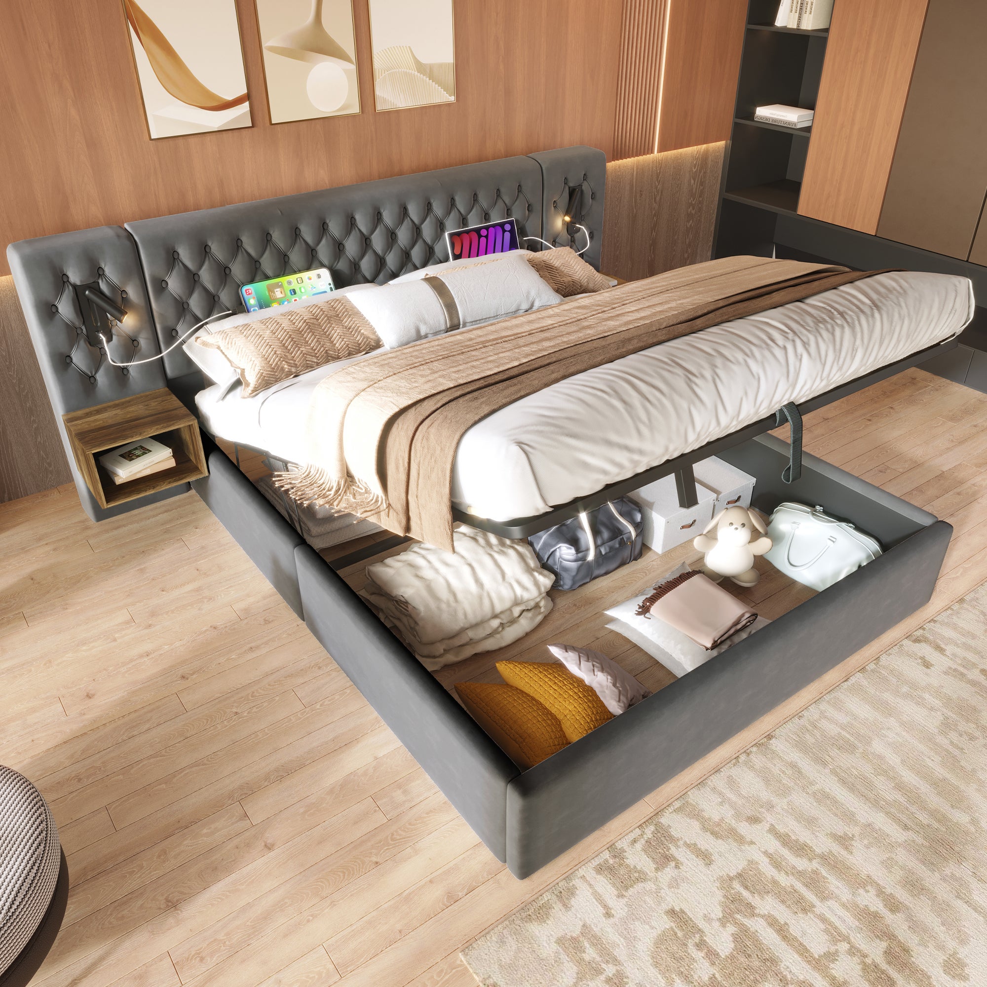 Ensemble complet de chambre à coucher - Lit Rembourré 180x200 lit ...