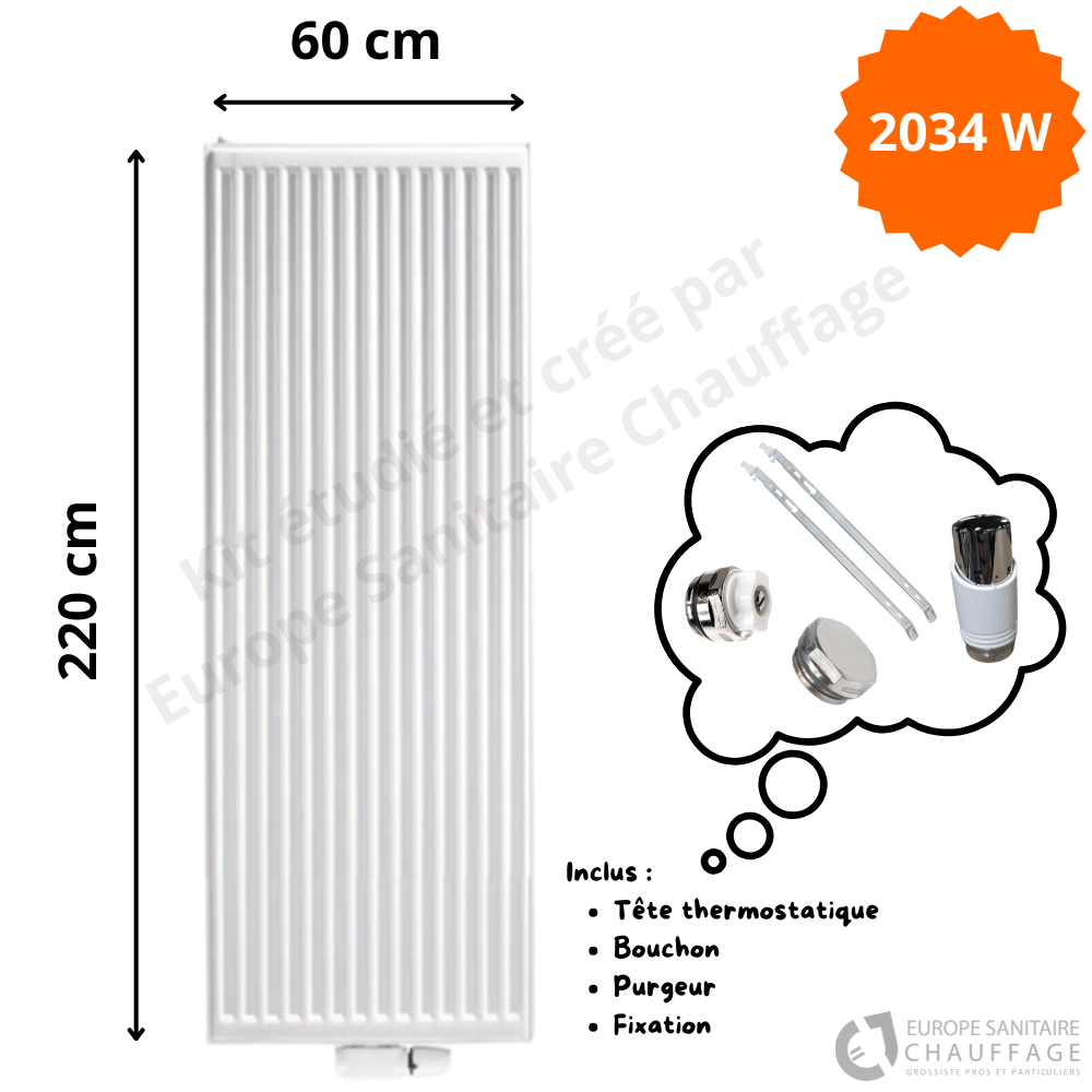 Radiateur Acier H.220 x L.60 cm Vertex Stelrad 2034W T20 | Leroy Merlin