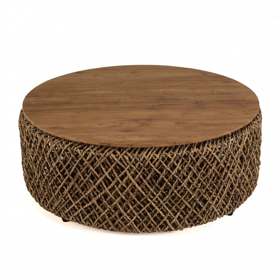 ALIDA - Table basse ronde 100x100cm en tissage de fibre de cocotier ...
