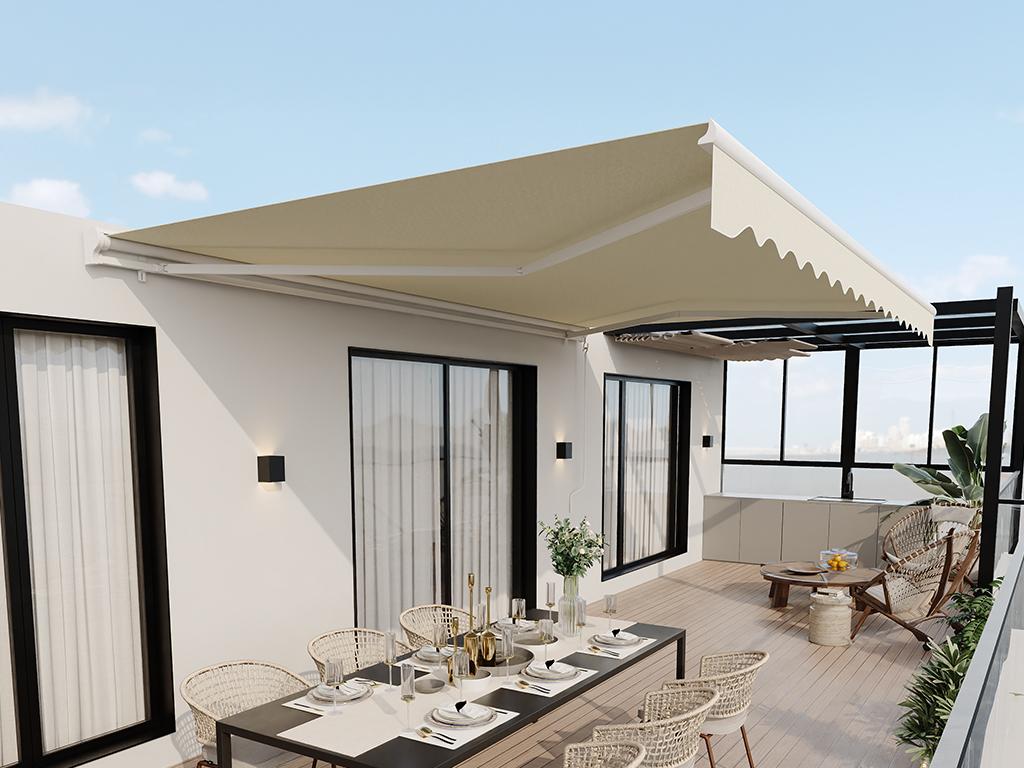 Store banne motorisé avec semi-coffre 5 x 3 m - beige - COFANA | Leroy ...