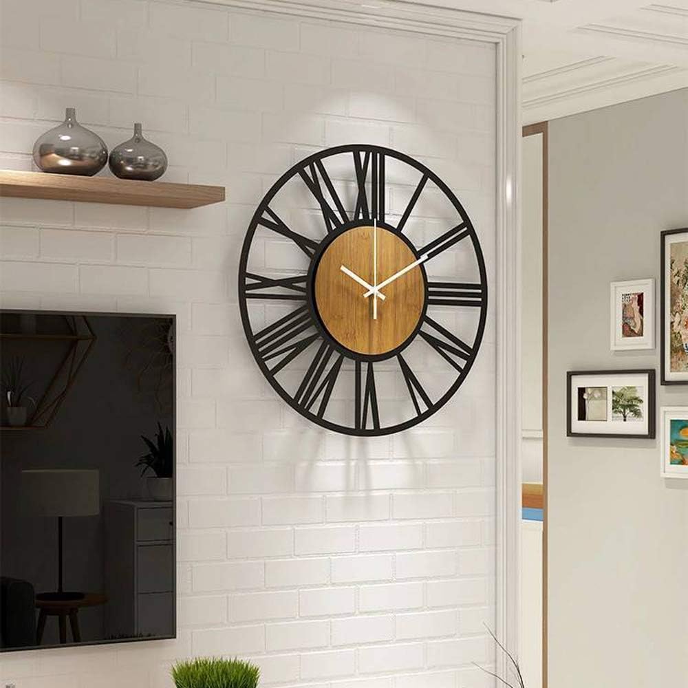 Reloj de pared grande redondo de madera negra para decoración de salón ...
