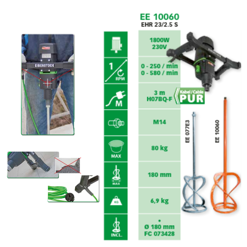 Machine à malaxer EHR 23/2.5 S - incl. 1 malaxeur - 1800W - câble PUR ...