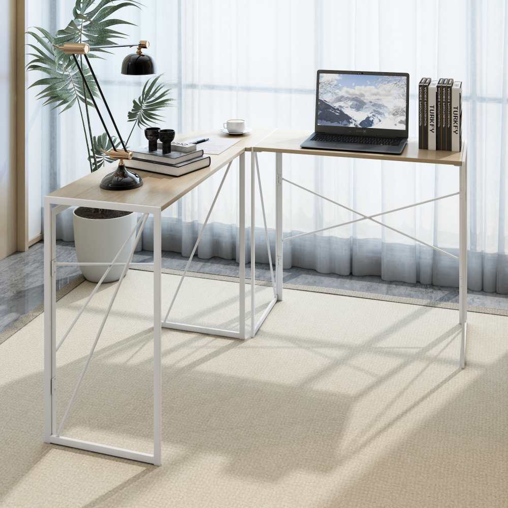 Bureau d’angle L, métal+MDF, grand plateau, arrondi – ordinateur ...