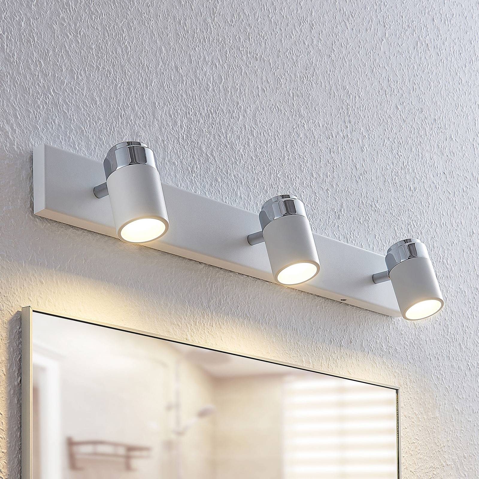 Foco Lindby Kardo, 3 luces, blanco, metal, IP44, lámpara de techo para baño, lámpara de techo ...