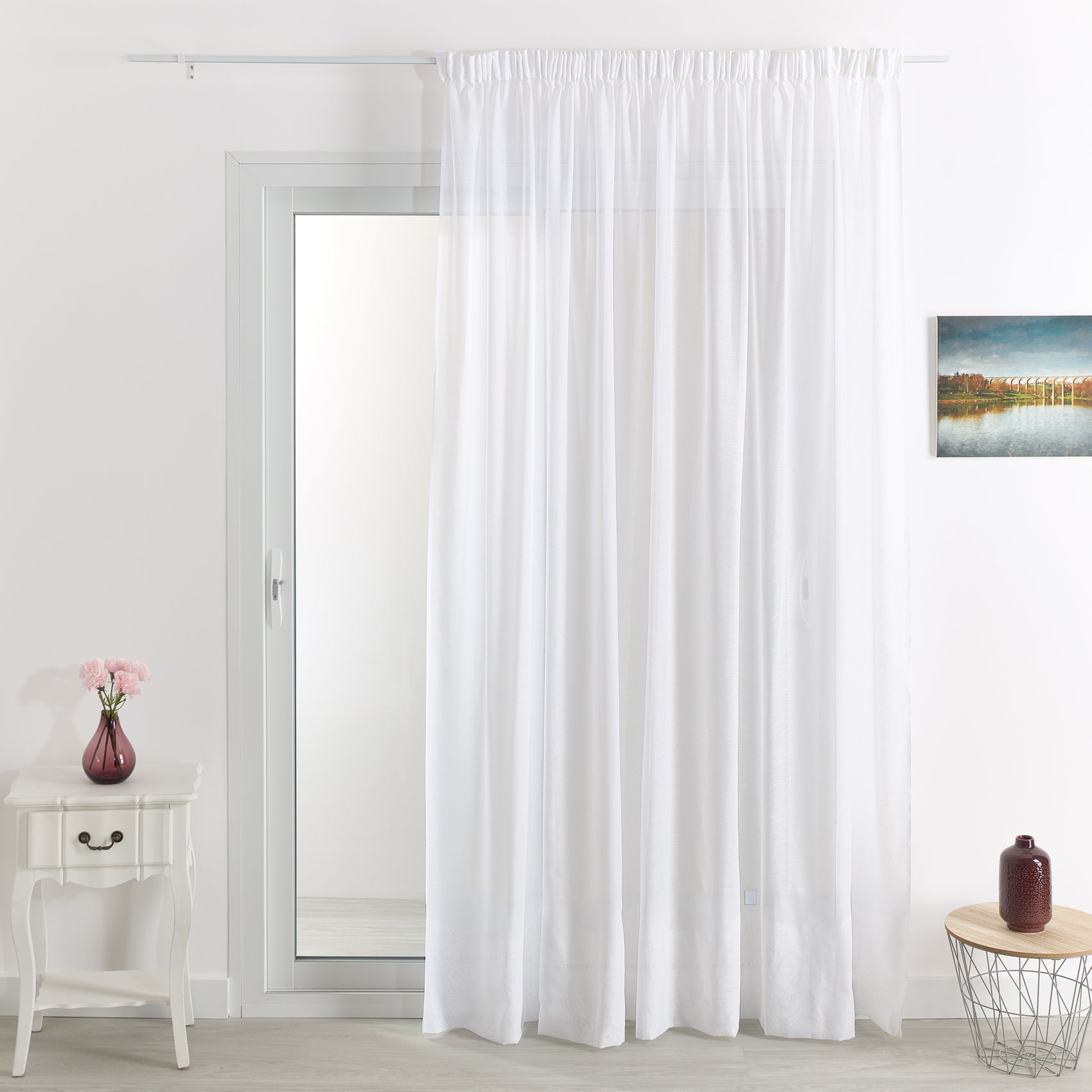Rideau voilage poly-lin bas plombé - Blanc - 360x240 cm - Polyester ...