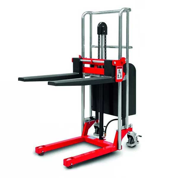 Chariot gerbeur semi-électrique 400kg - Fourches réglables sans outils ...