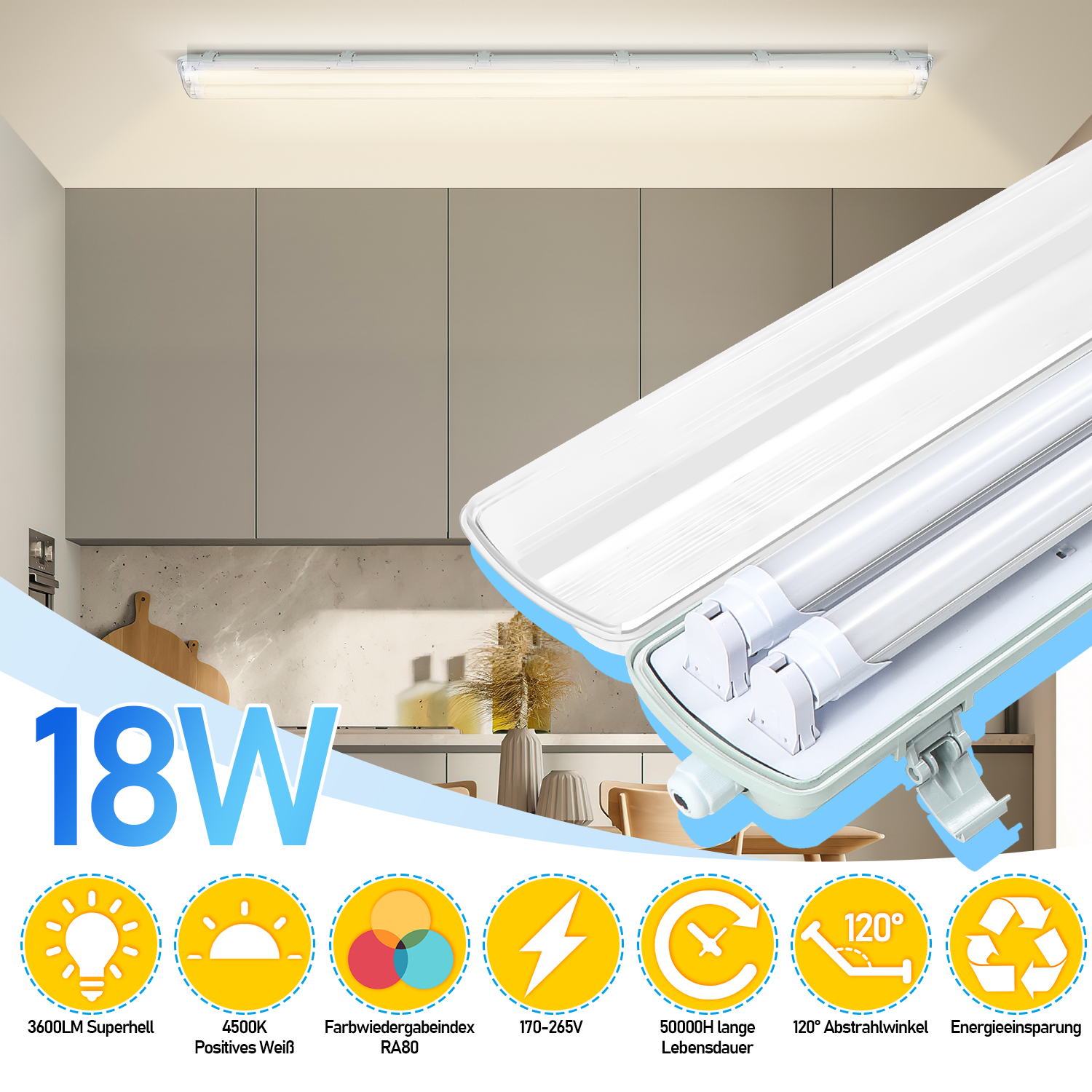 Lampada LED 10X per bagni Lampada bianca per lavabo Garage 120cm 2 tubi T8 da 18W bianco neutro ...